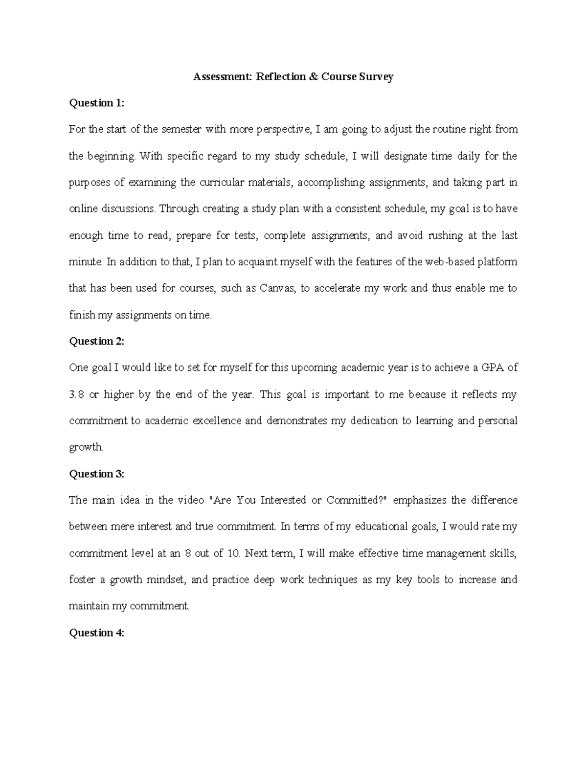 Assessment Reflection & Course Survey - Assessment: Reflection & Course ...