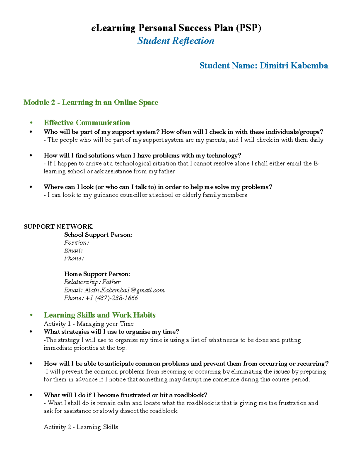 PSP Student Orientation - eLearning Personal Success Plan (PSP) Student ...