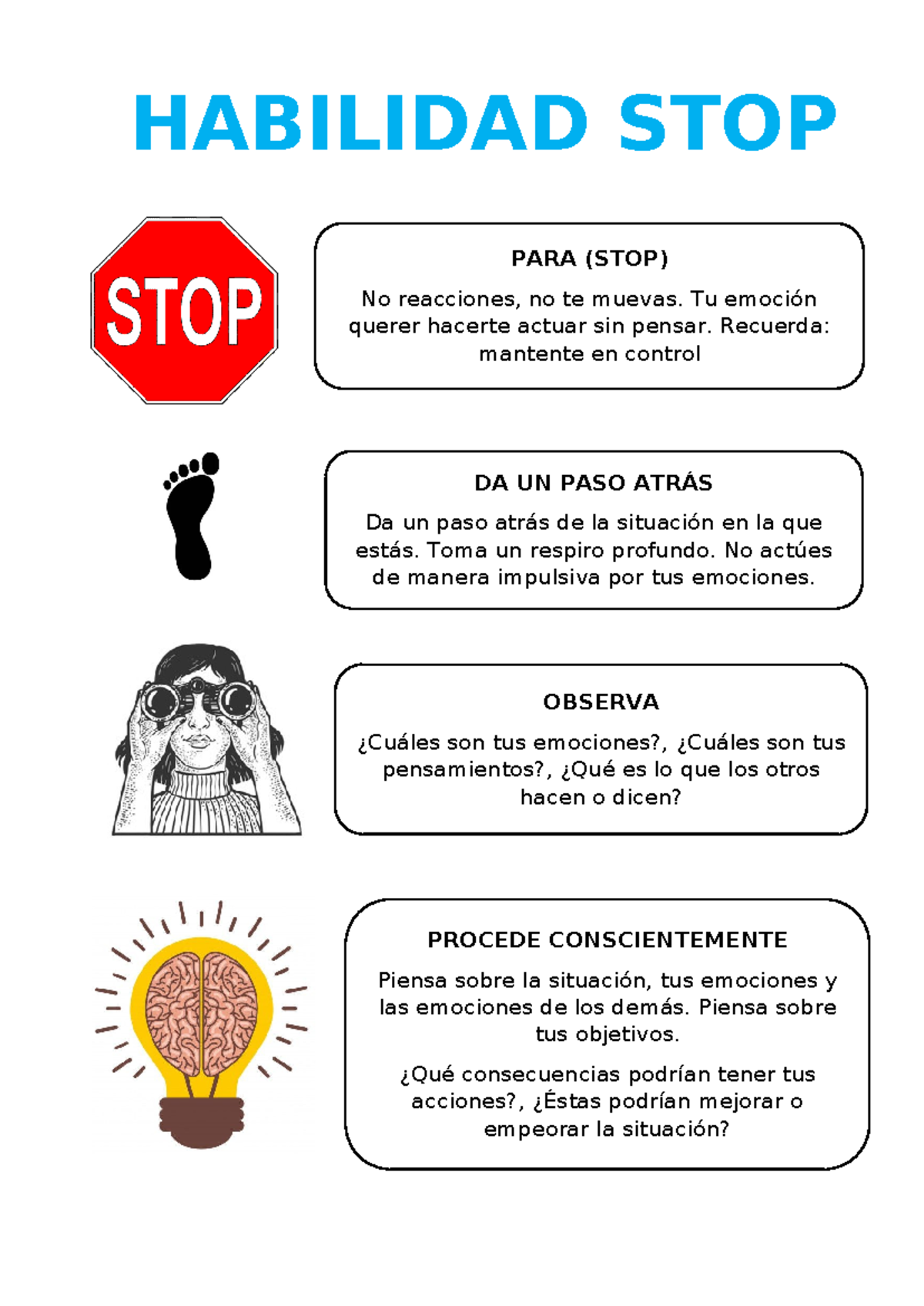 Habilidad STOP - Tolerancia AL Malestar - PARA (STOP) No reacciones, no ...