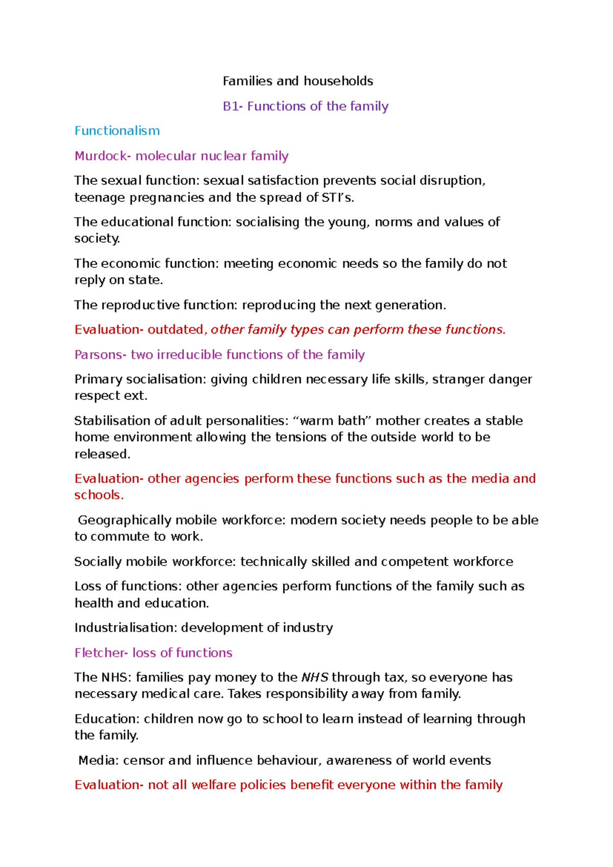 Soc p2 - Families and households paper 2 sociology notes - Families and ...