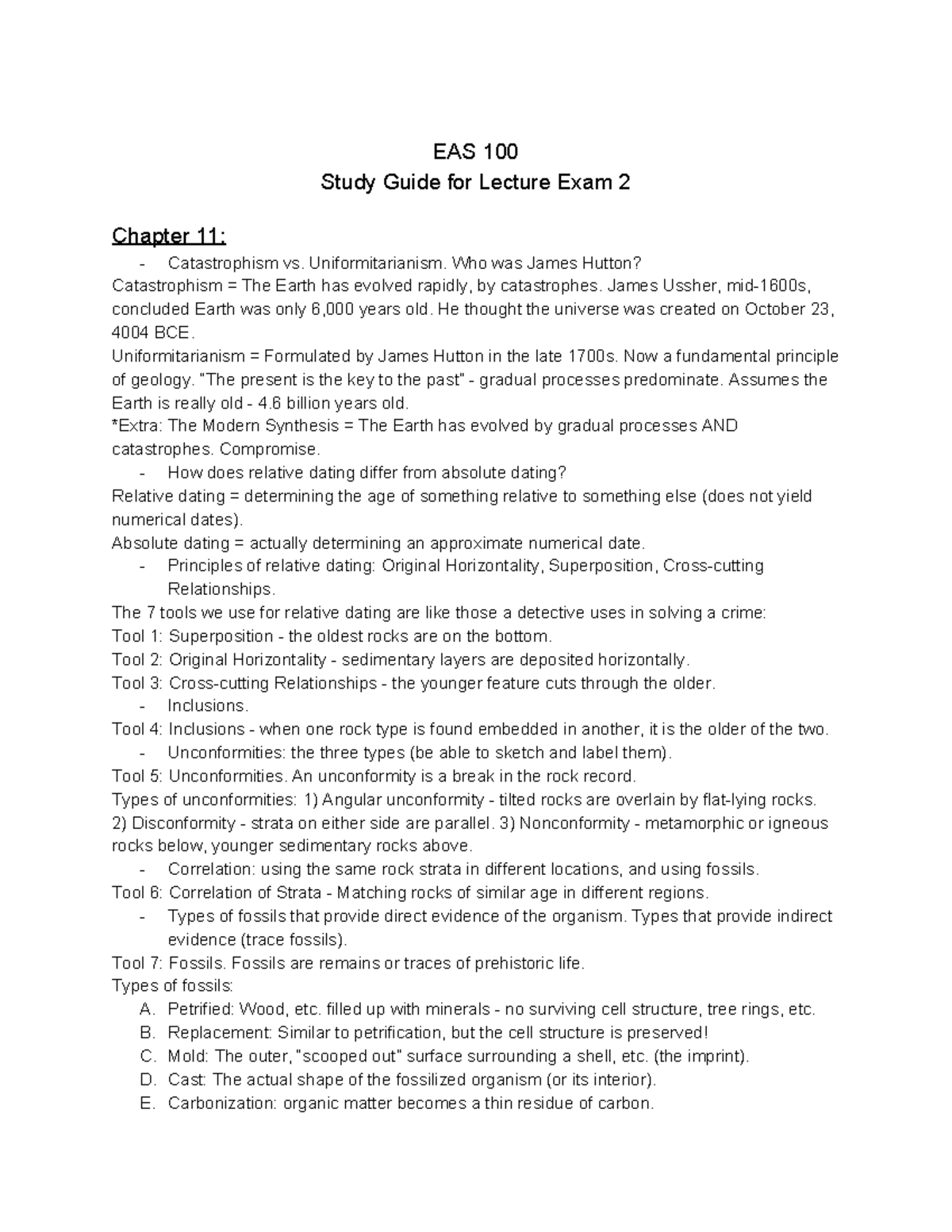 EAS 100 Lecture Exam 2 Study Guide - EAS 100 Study Guide for Lecture Exam 2 Chapter 11: - - Studocu
