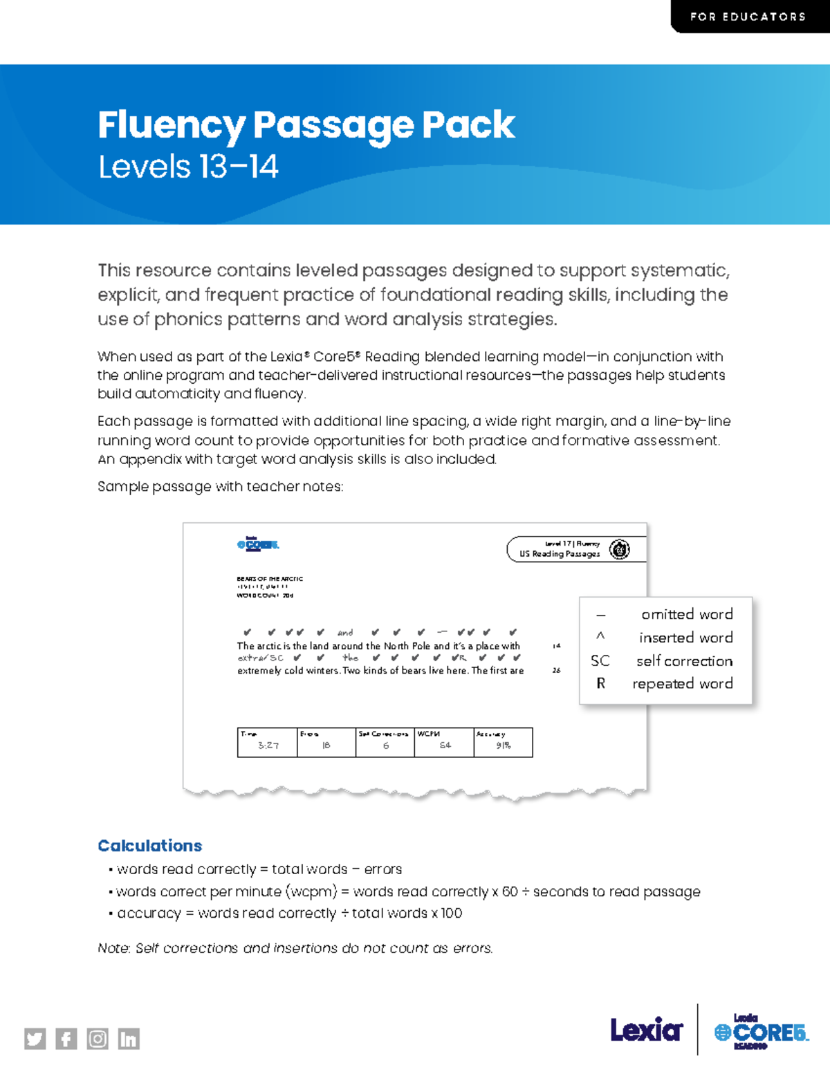 Core5 Fluency Passages G3 - Fluency Passage Pack Levels 13– F O R E D U ...
