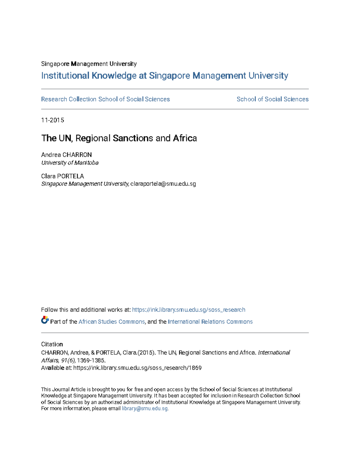 The UN Regional Sanctions and Africa - Singapore Management University ...
