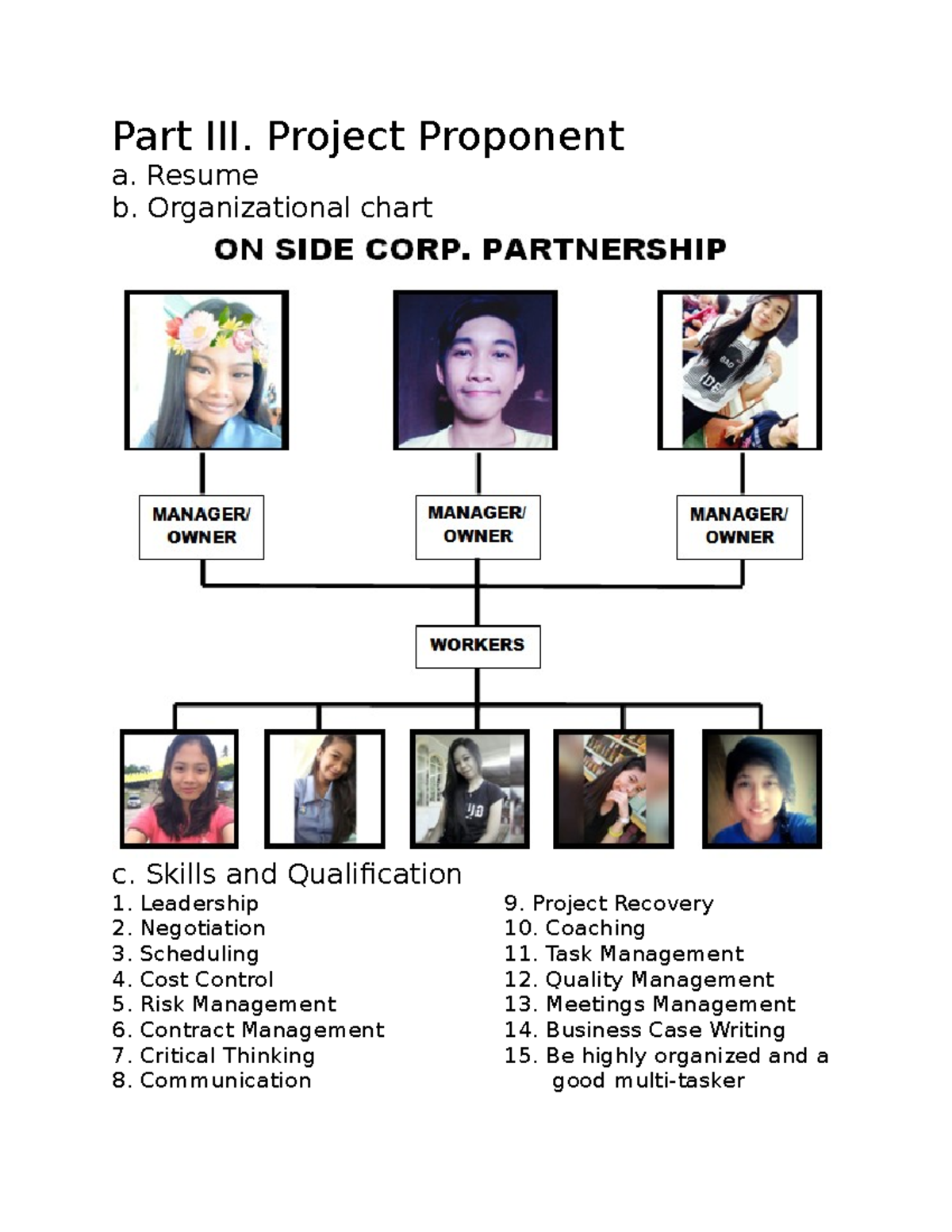Part IIIbusiness proposal in shs - Part III. Project Proponent a ...