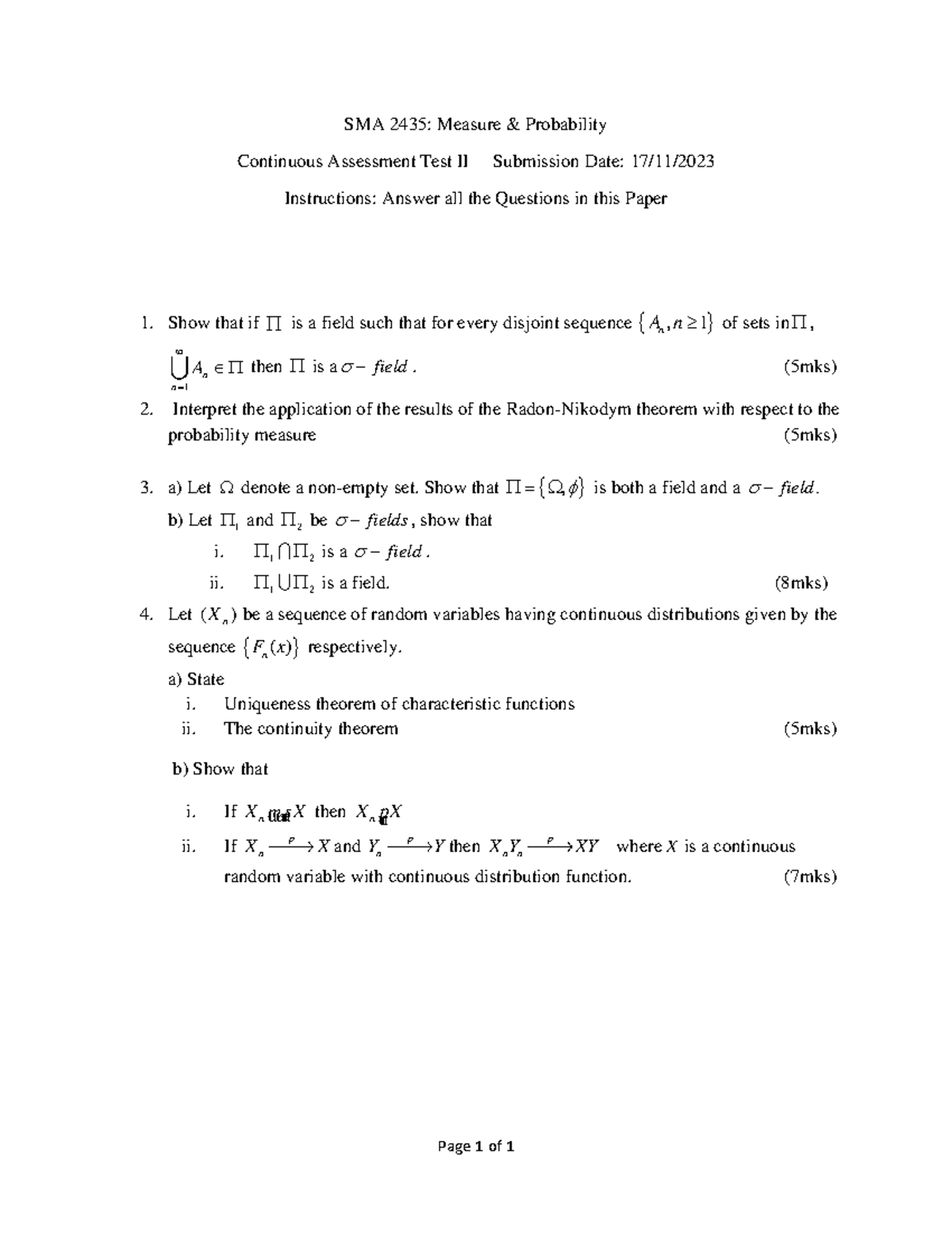 SMA 2435 Measure & PROB C.A.T II - Page 1 of 1 SMA 2435: Measure ...