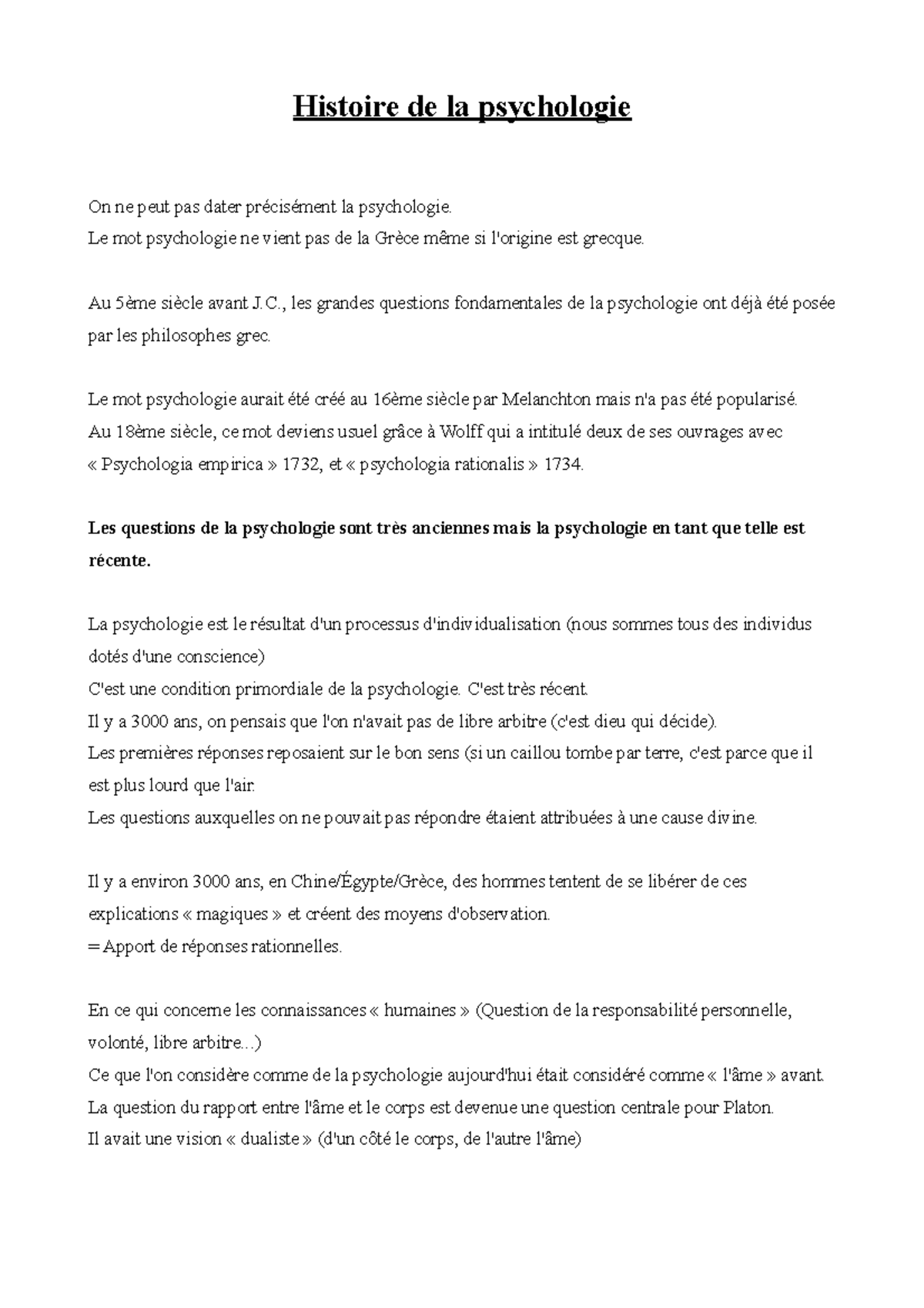 Histoire de la psychologie 1 - Le mot psychologie ne vient pas de la si ...