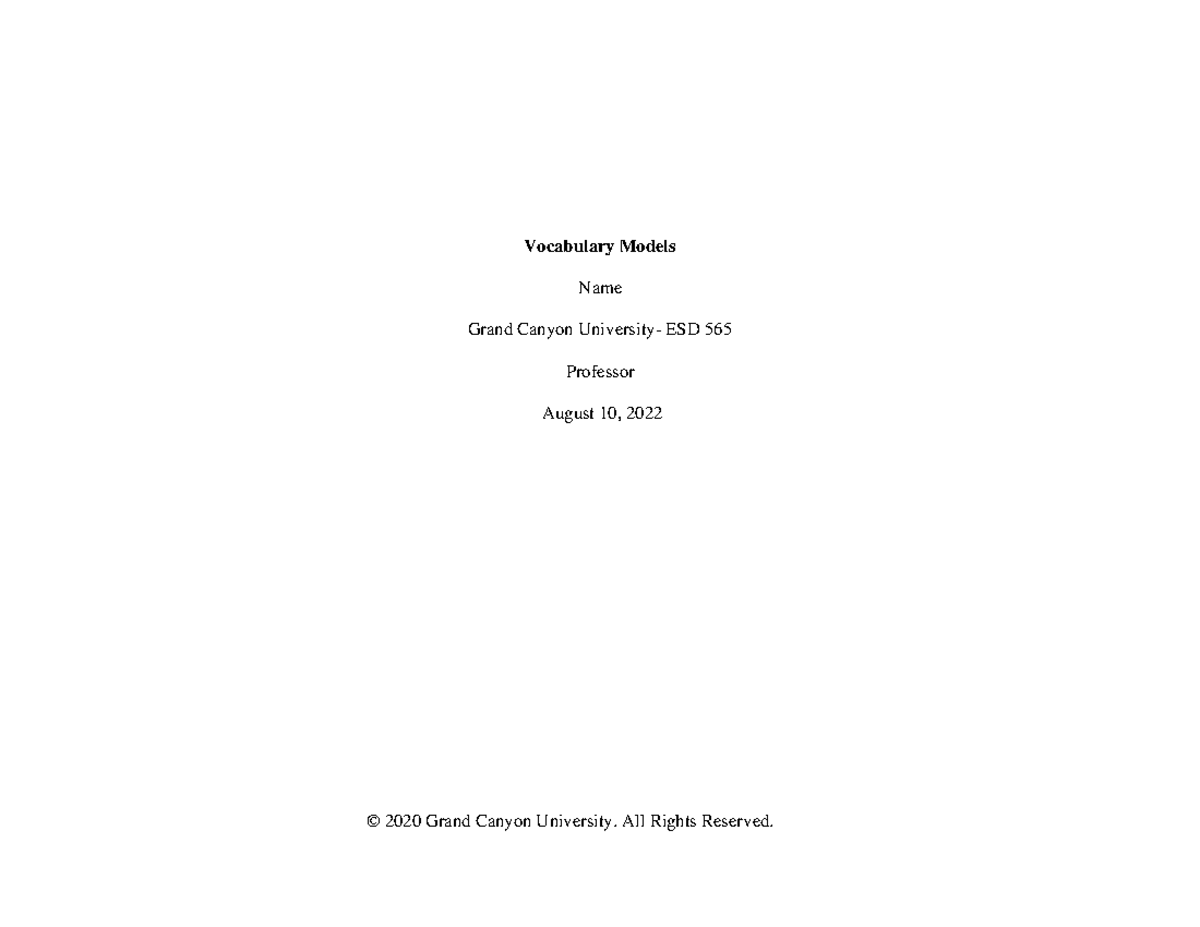 Vocabulary Models Upload - Vocabulary Models Name Grand Canyon ...