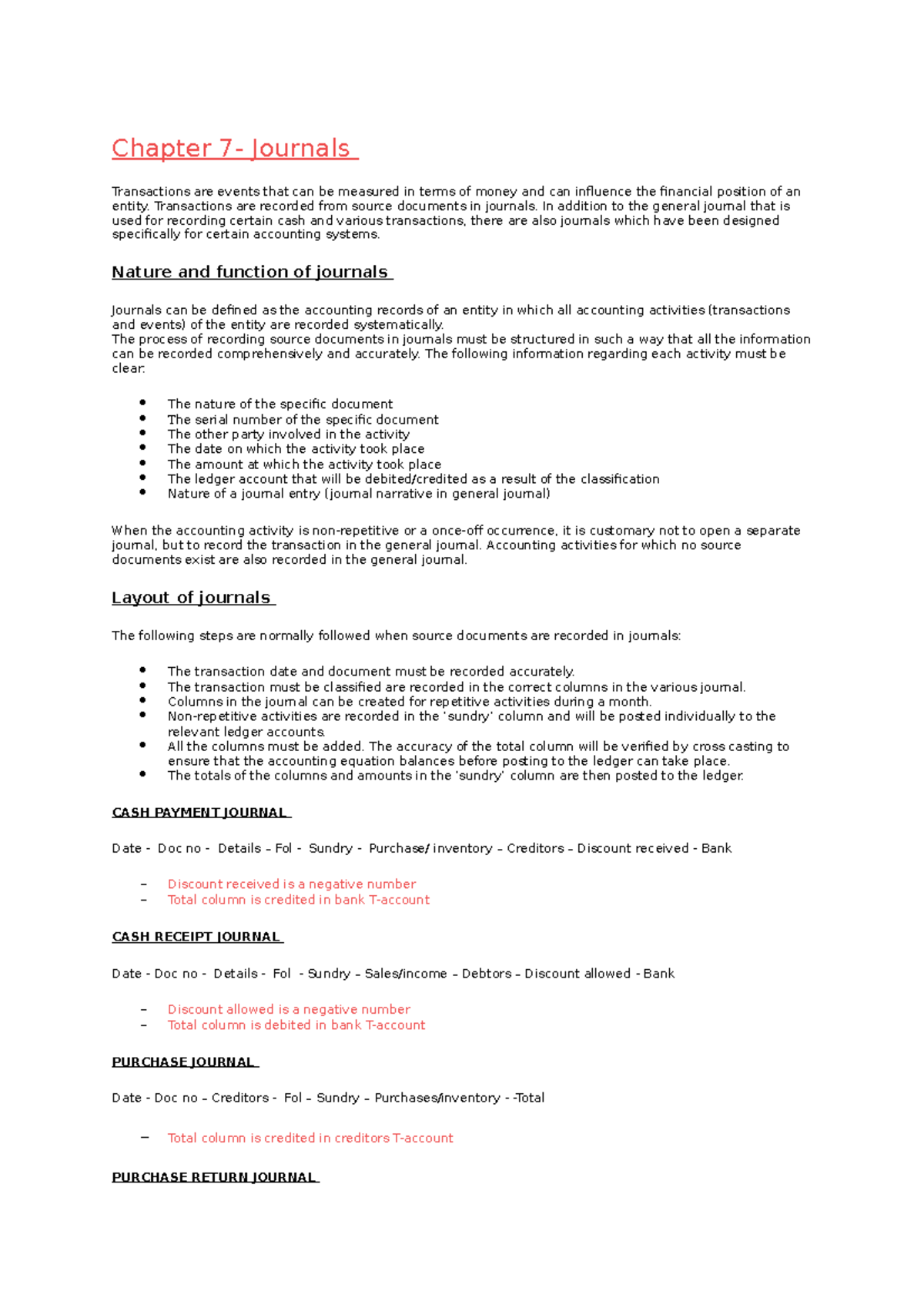 Chapter 7 Summaries Lecture Notes Chapter 7 Journals Transactions Are Events That Can Be