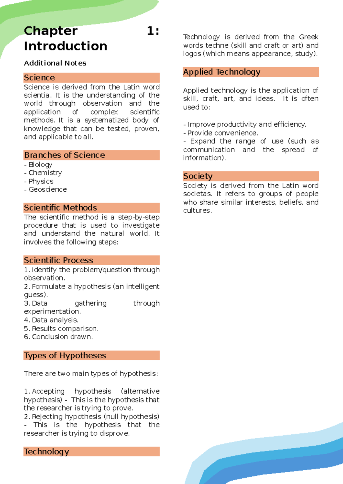 Chapter 1 - Introduction to Science and Technology - Chapter 1 ...