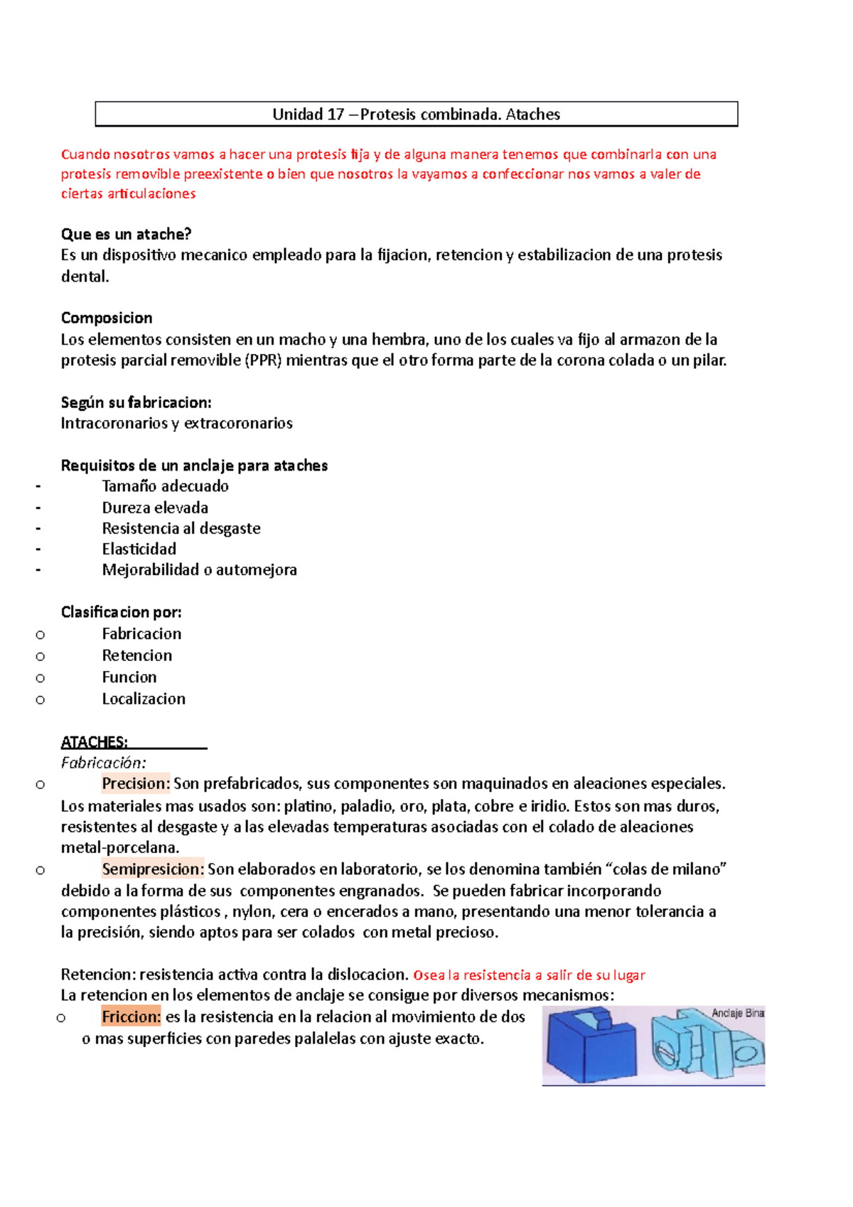Unidad 17 ataches - Uuuuuu - Unidad 17 – Protesis combinada. Ataches ...