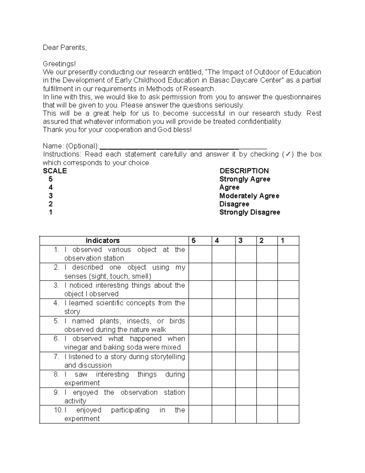 Dear-Parents - THIS IS JUST FOR THESIS - Dear Parents, Greetings! We ...