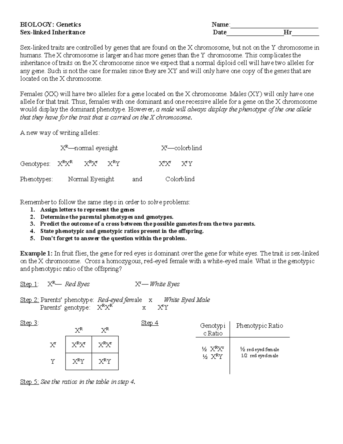 14-15 Sex-Linked Packet - BIOLOGY: Genetics Name ...