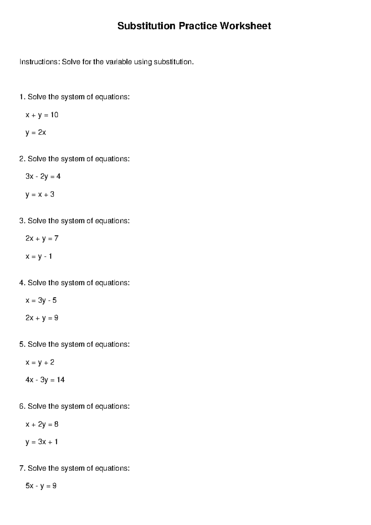 Substitution Practice Worksheet - Substitution Practice Worksheet ...