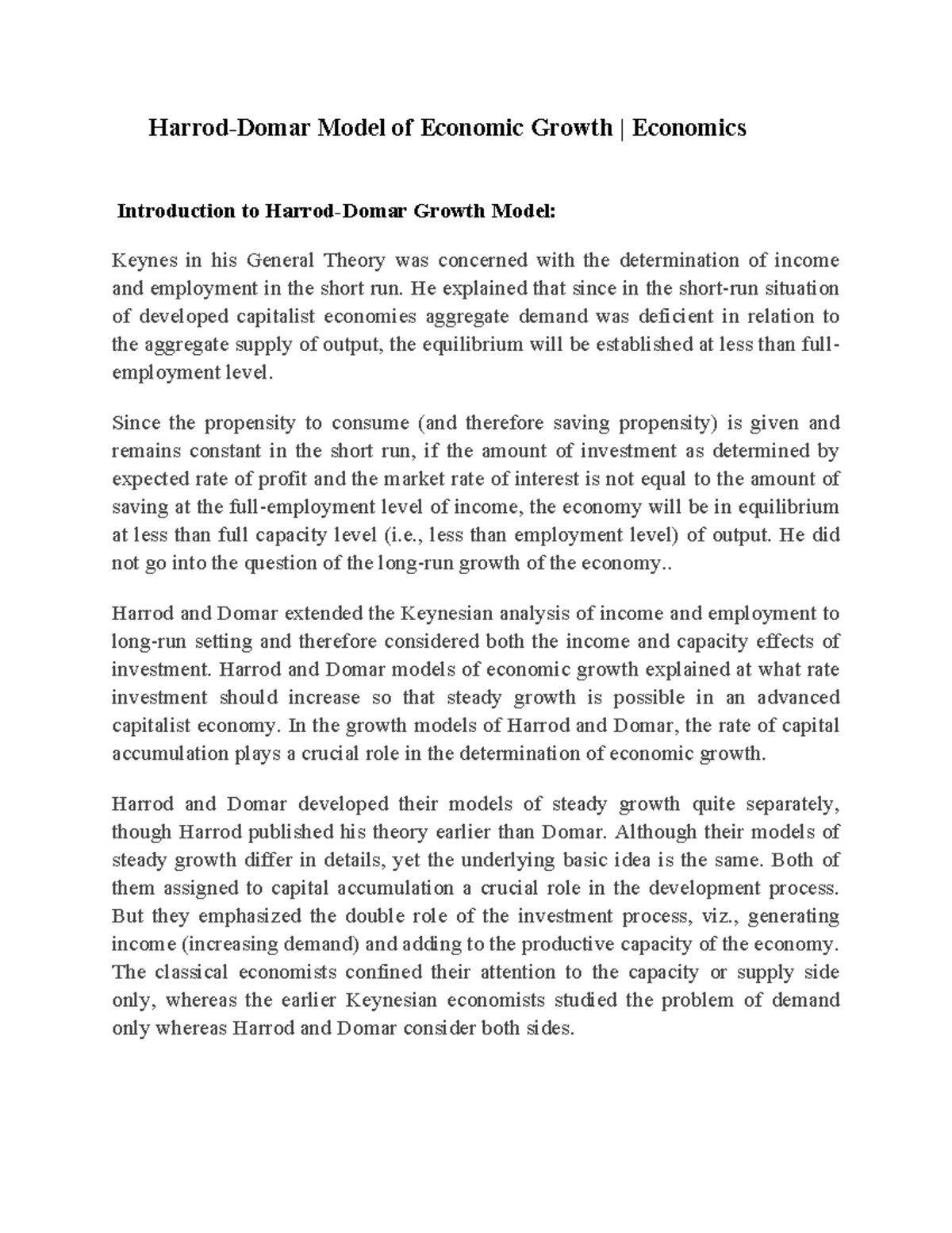 Harrod domar model of growth and development - Harrod-Domar Model of Economic Growth | Economics ...