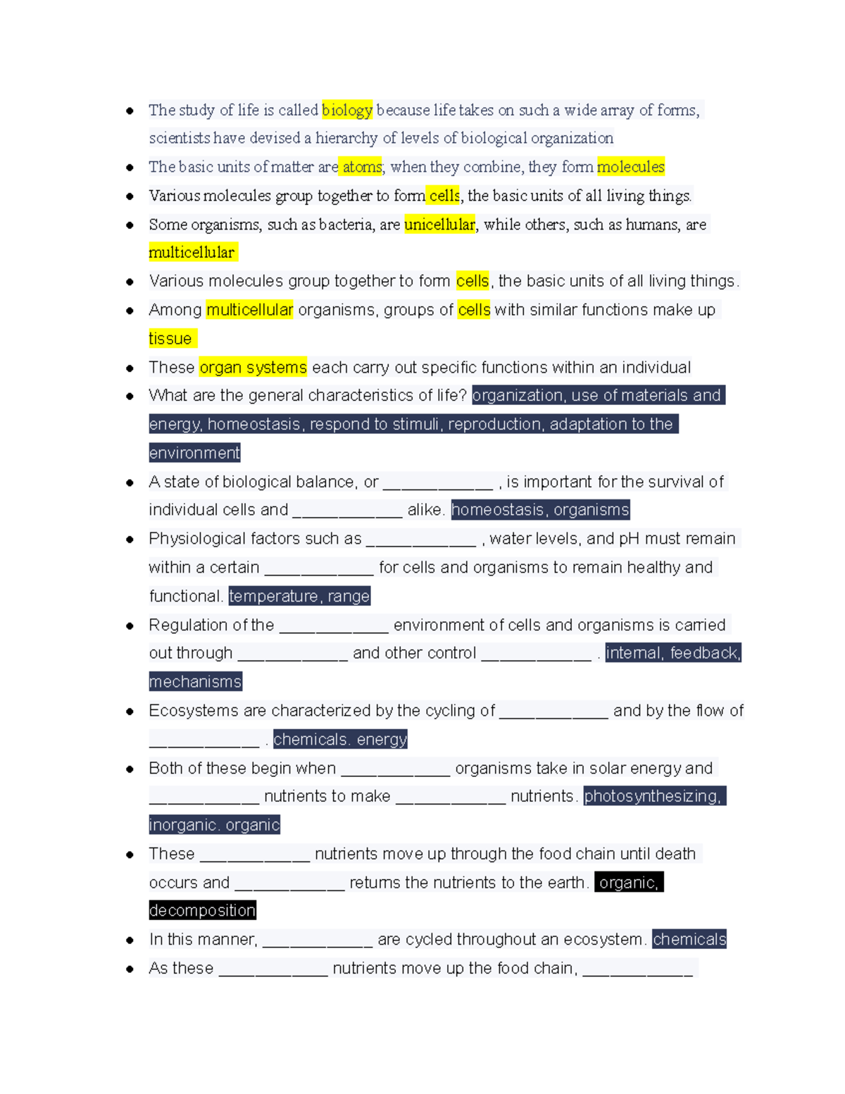 Biology ch 1 - class notes - The study of life is called biology ...