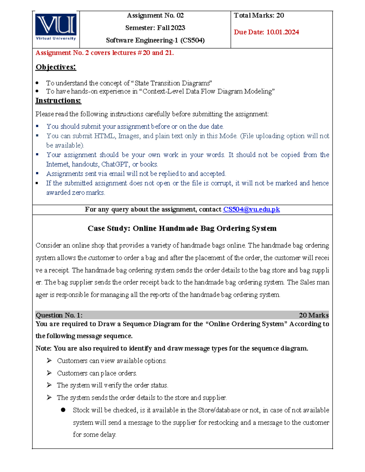 Fall 2023 Cs504 2 Assignment No 02 Semester Fall 2023 Software Engineering 1 Cs504 Total