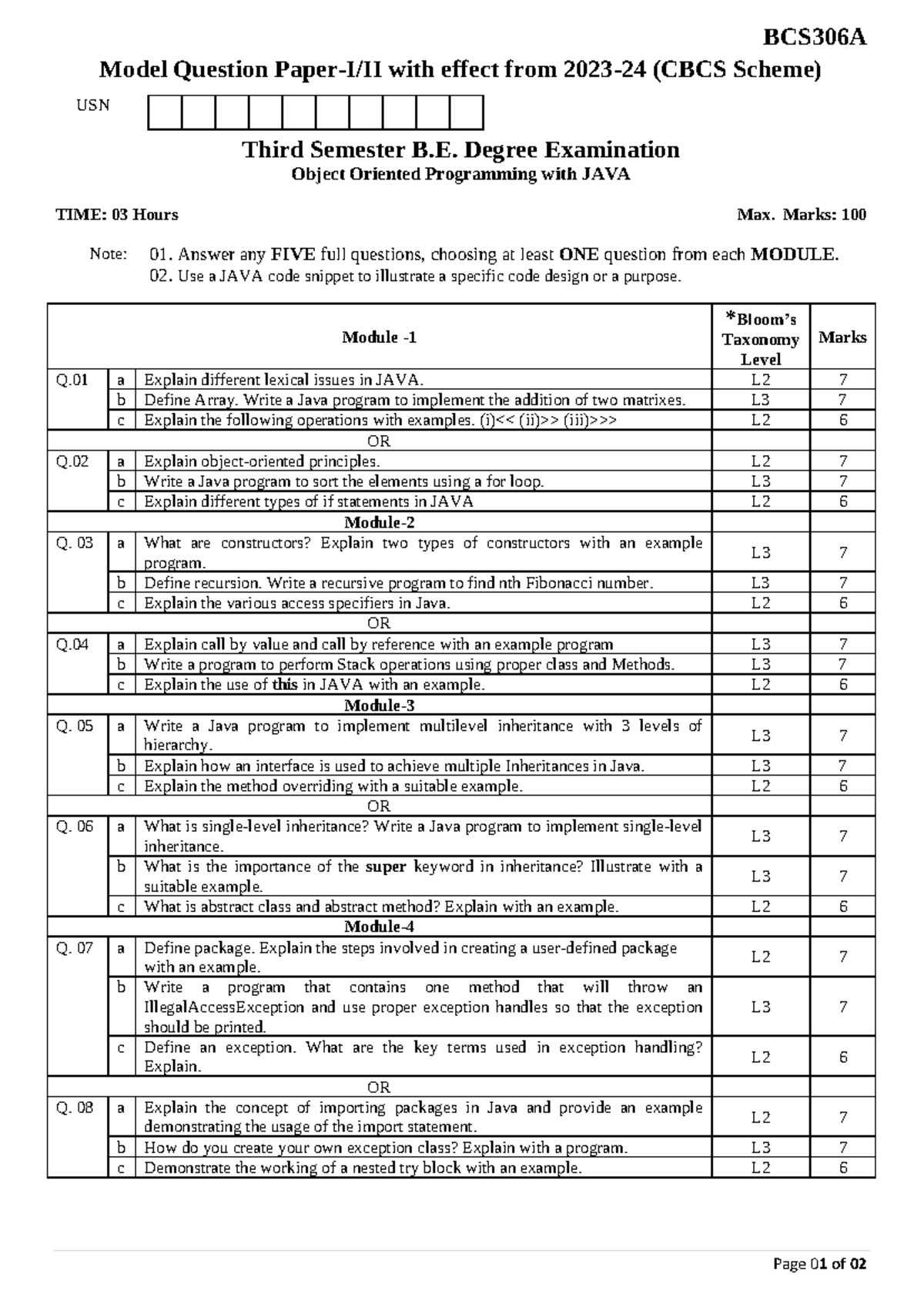 BCS306A - model question paper - BCS306A Page 01 of 02 Model Question ...
