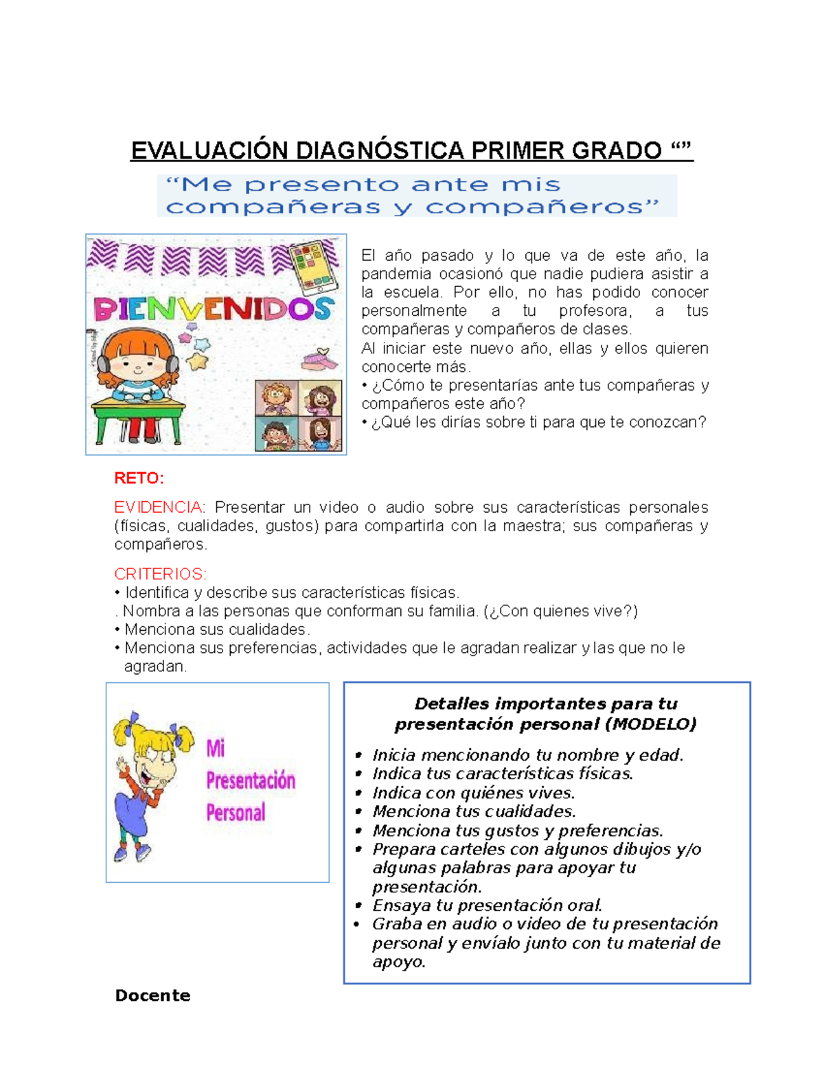 Ficha Evaluación P.S - Sesión de aprendizaje - EVALUACIÓN DIAGNÓSTICA ...