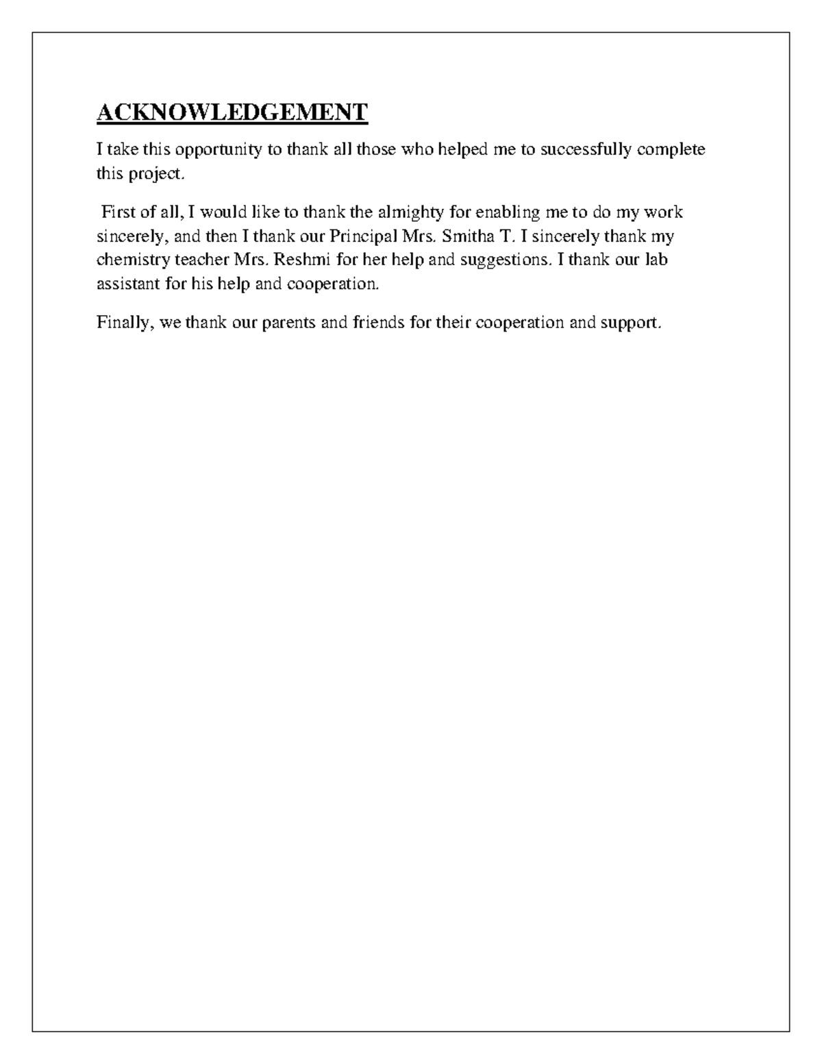 Chemistry Investigatory Project (1) - ACKNOWLEDGEMENT I take this ...