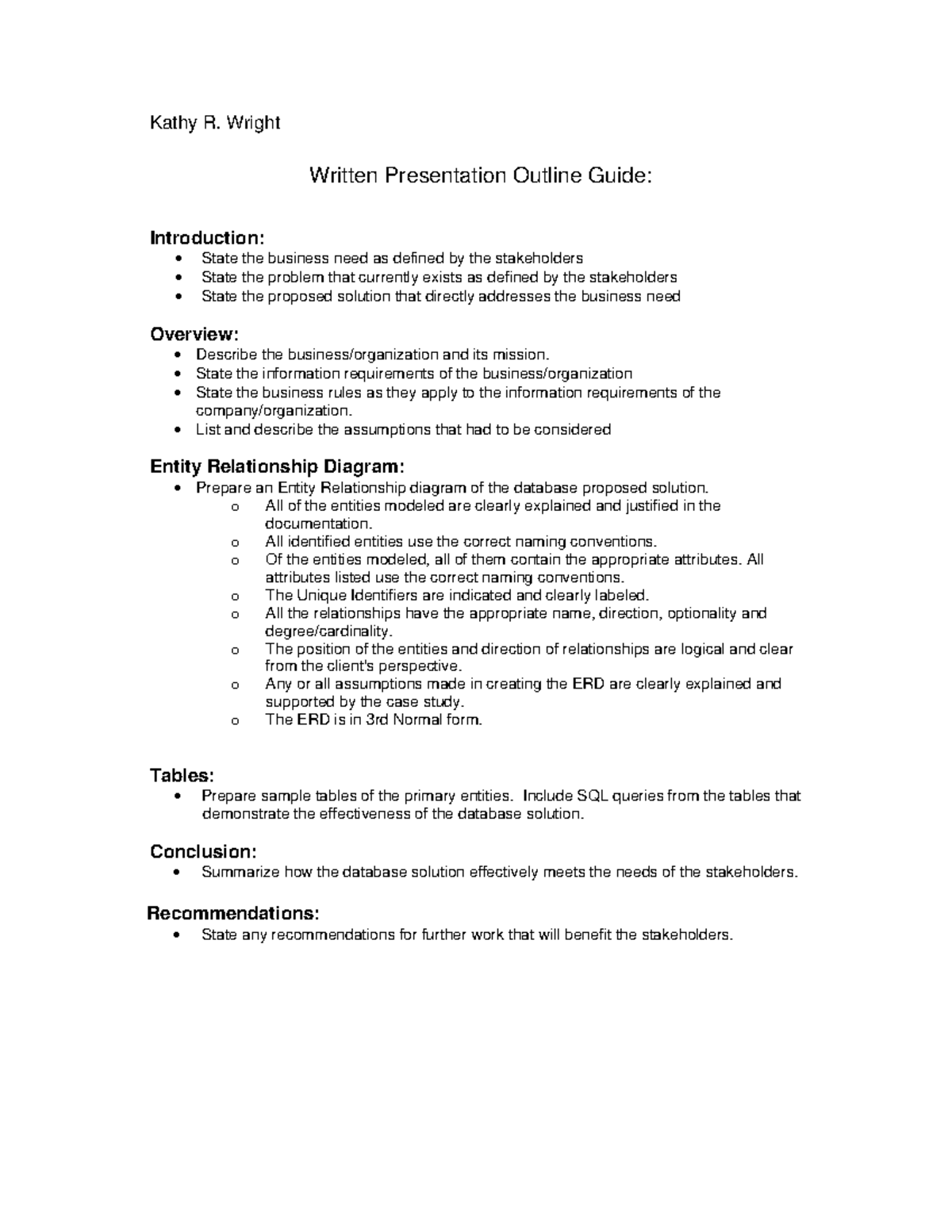 Dd written presentation outline guide - Kathy R. Wright Written ...