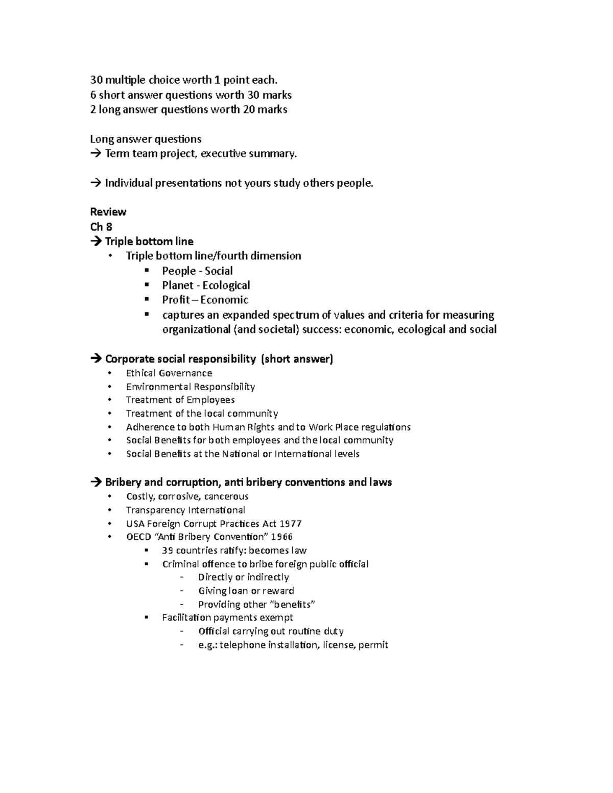 Global exam review copy - 30 multiple choice worth 1 point each. 6 ...