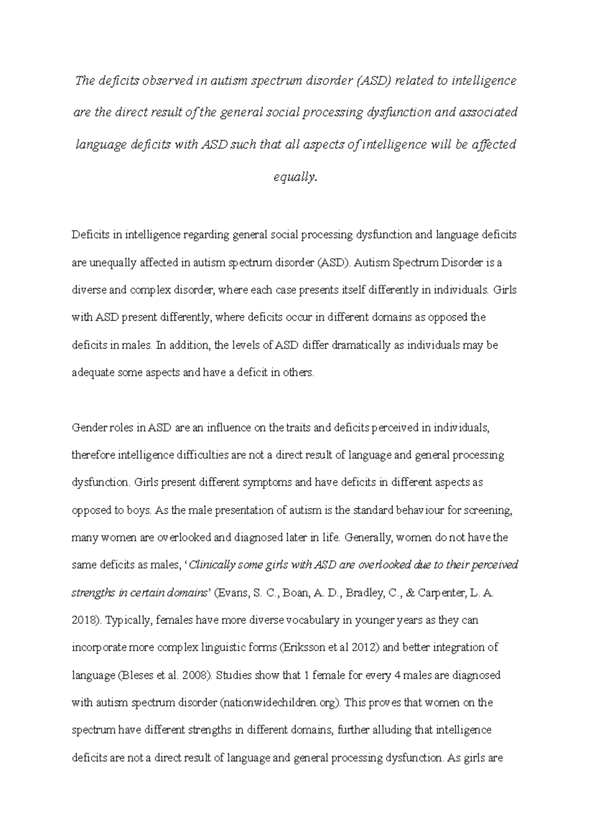 Autism essay - The deficits observed in autism spectrum disorder (ASD ...