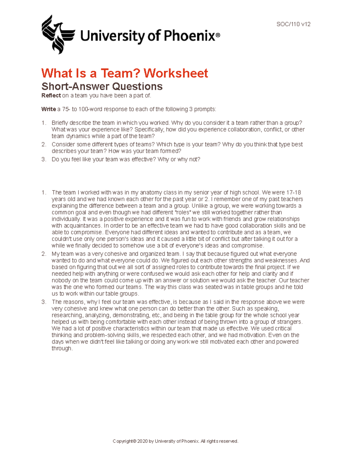 Soc110 v12 wk1 what is a team worksheet - SOC/110 v What Is a Team ...