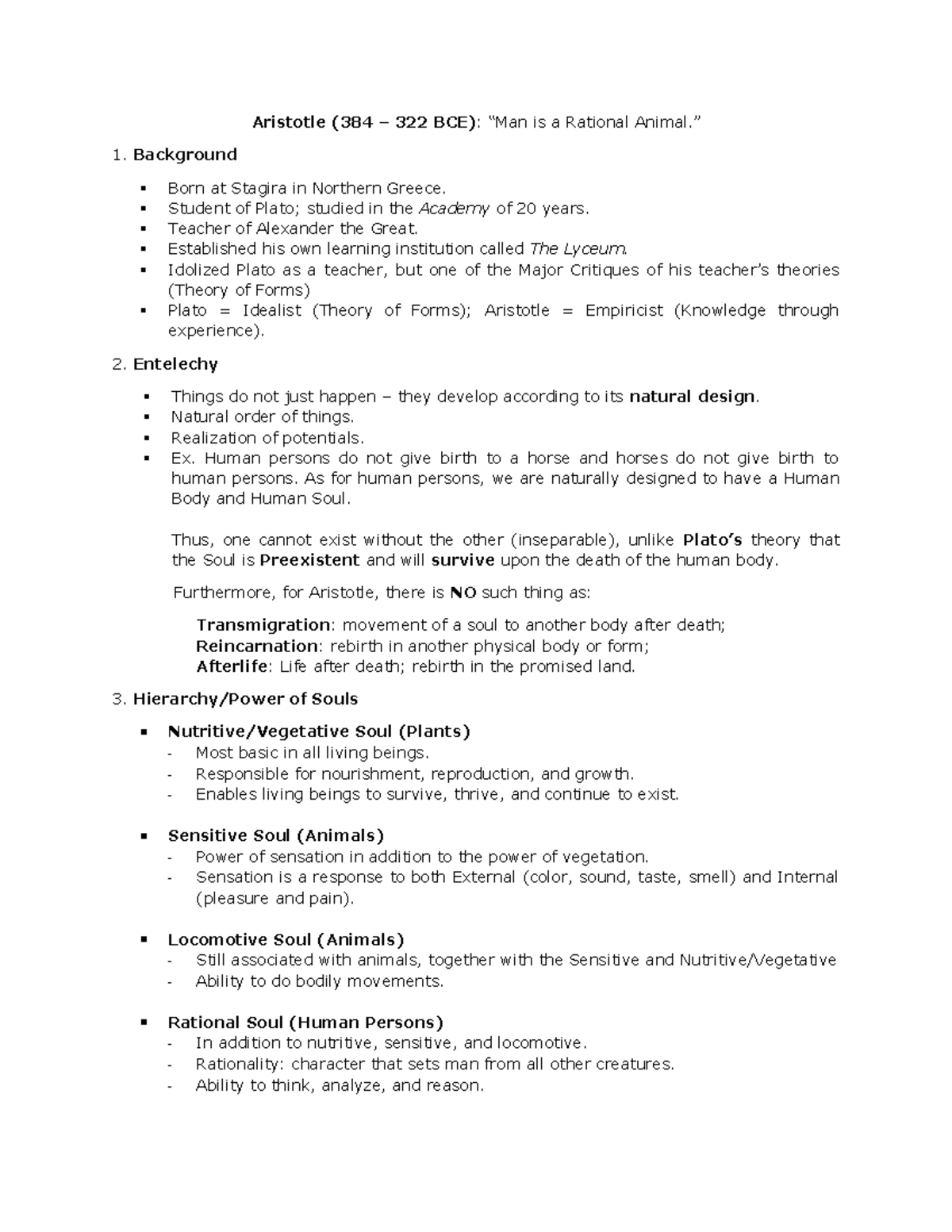 Aristotle - Understanding the Self - Aristotle (384 – 322 BCE) : “Man ...