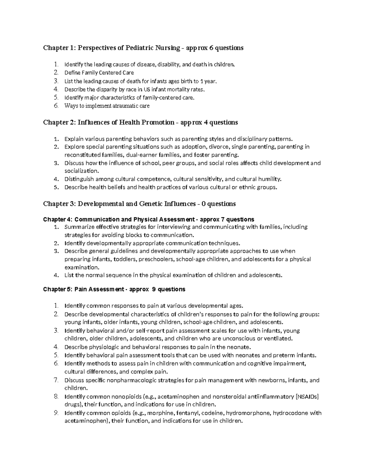 Peds Exam 1 Blueprint Chapter 1 Perspectives Of Pediatric Nursing Approx 6 Questions 1