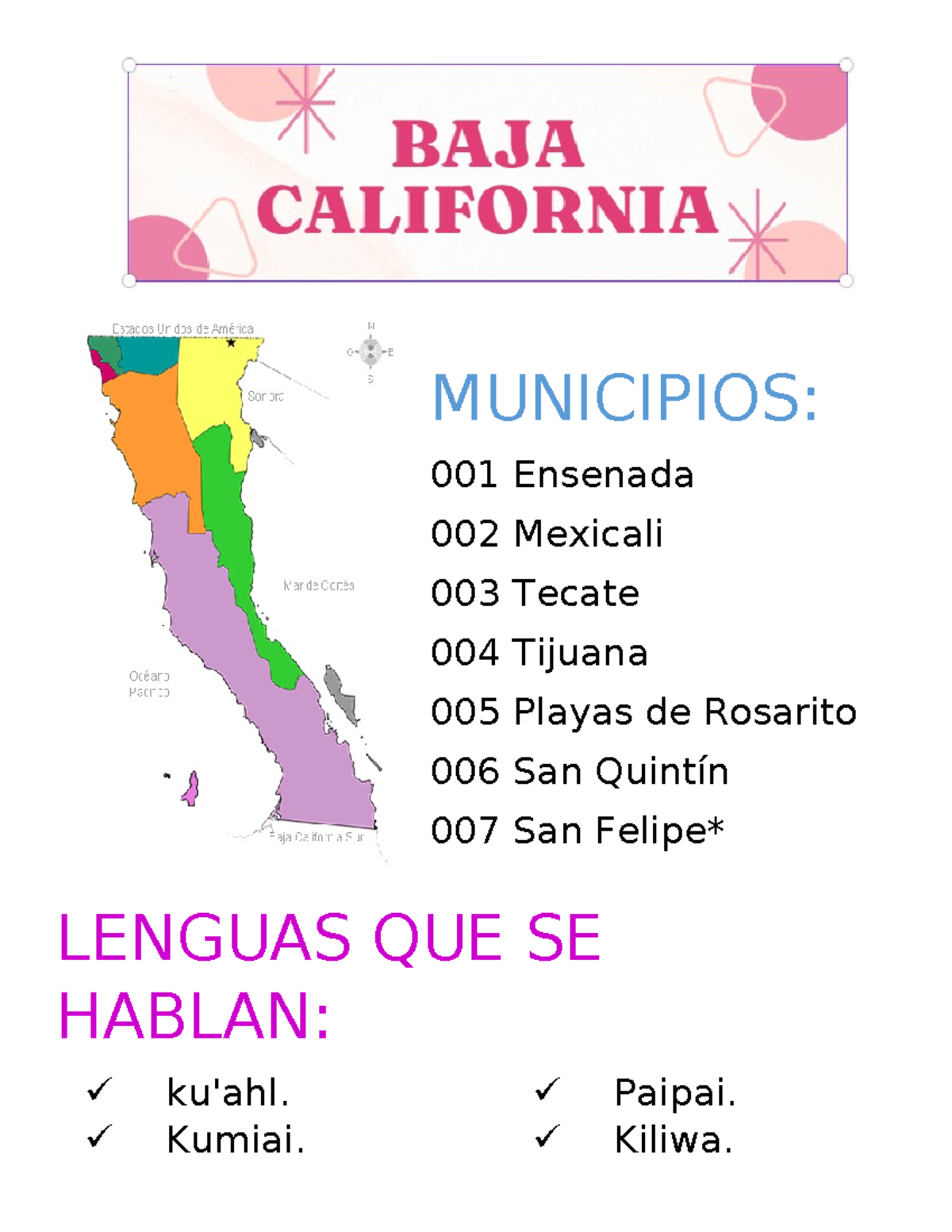Municipios - DESCRIPCION - MUNICIPIOS: 001 Ensenada 002 Mexicali 003 ...