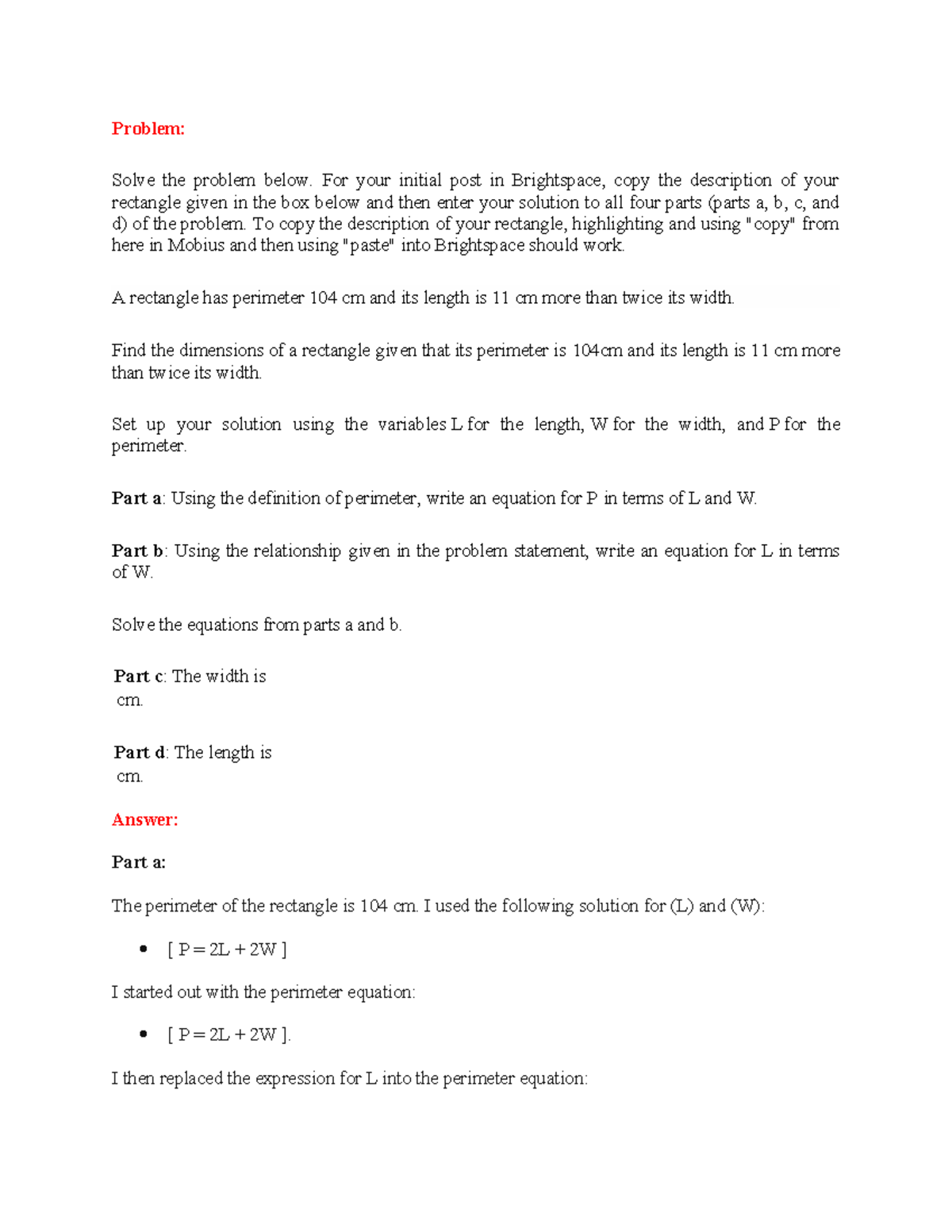 Discussion 2-1 - Problem: Solve the problem below. For your initial ...