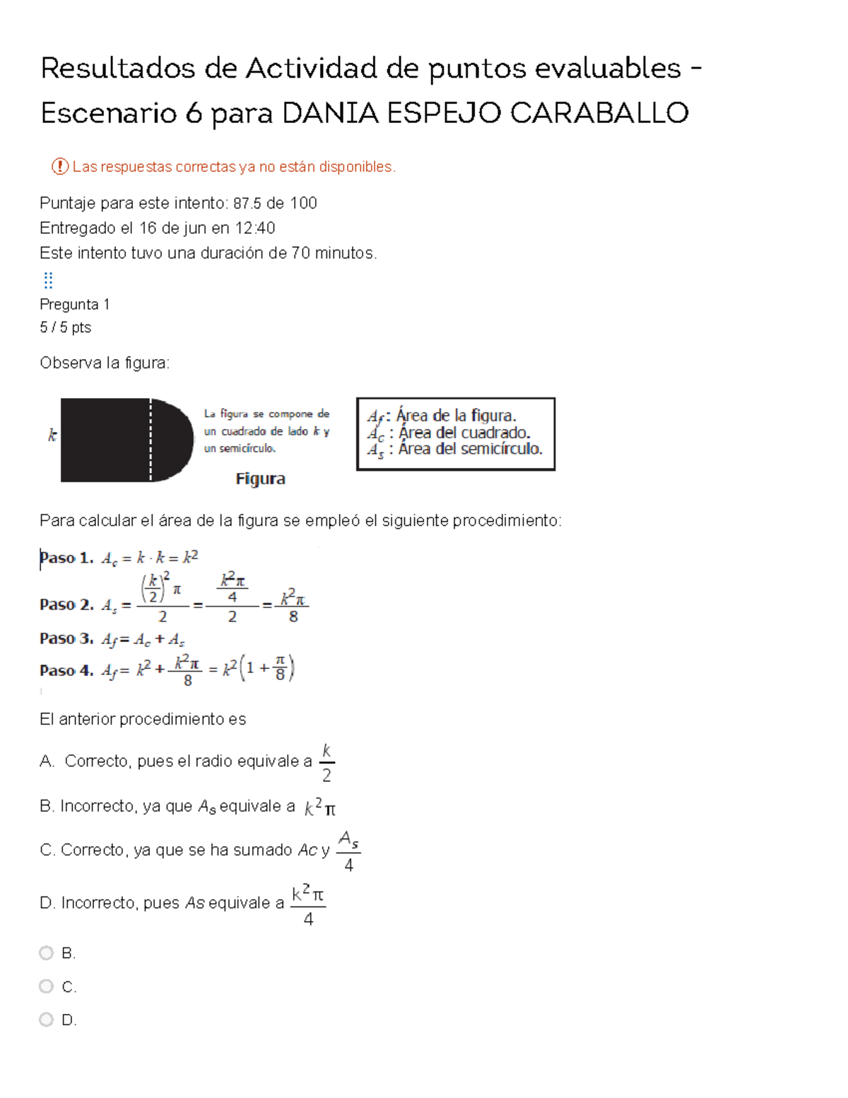 Historial de exámenes para Dania Espejo Caraballo Actividad de puntos ...