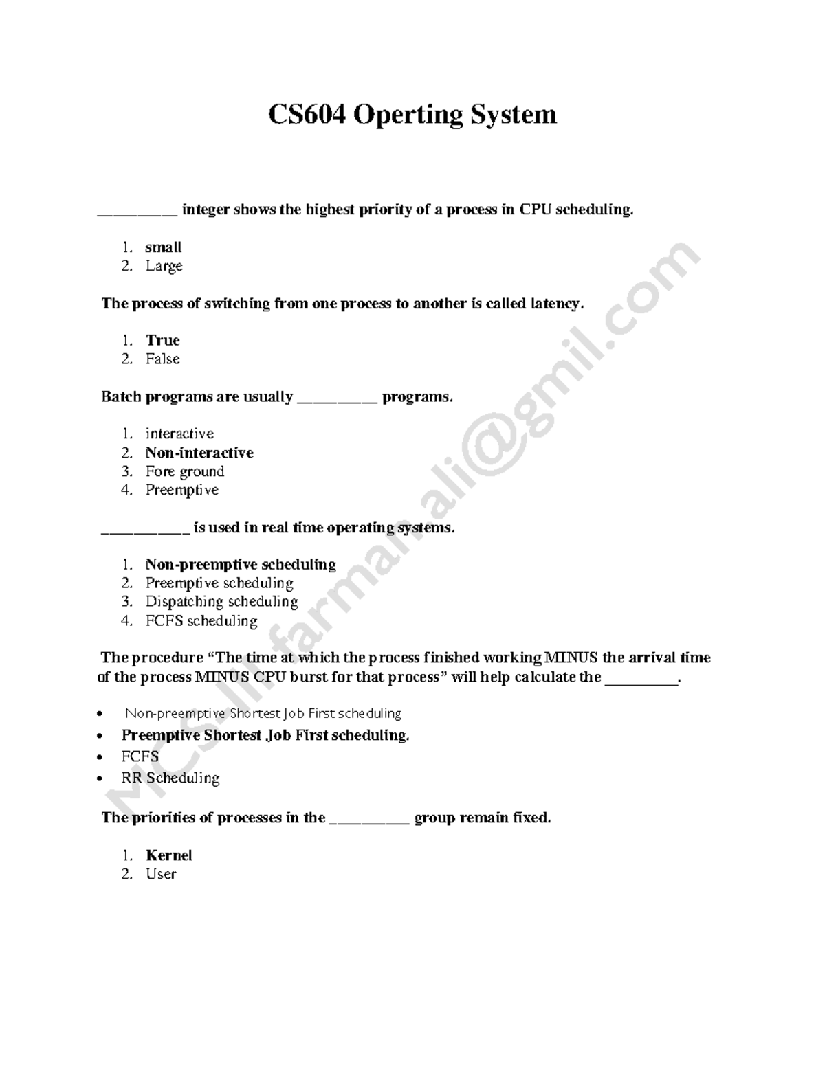 Cs604 Midterm Mcqs By Farman Ali Cs604 Operting System Integer Shows The Highest