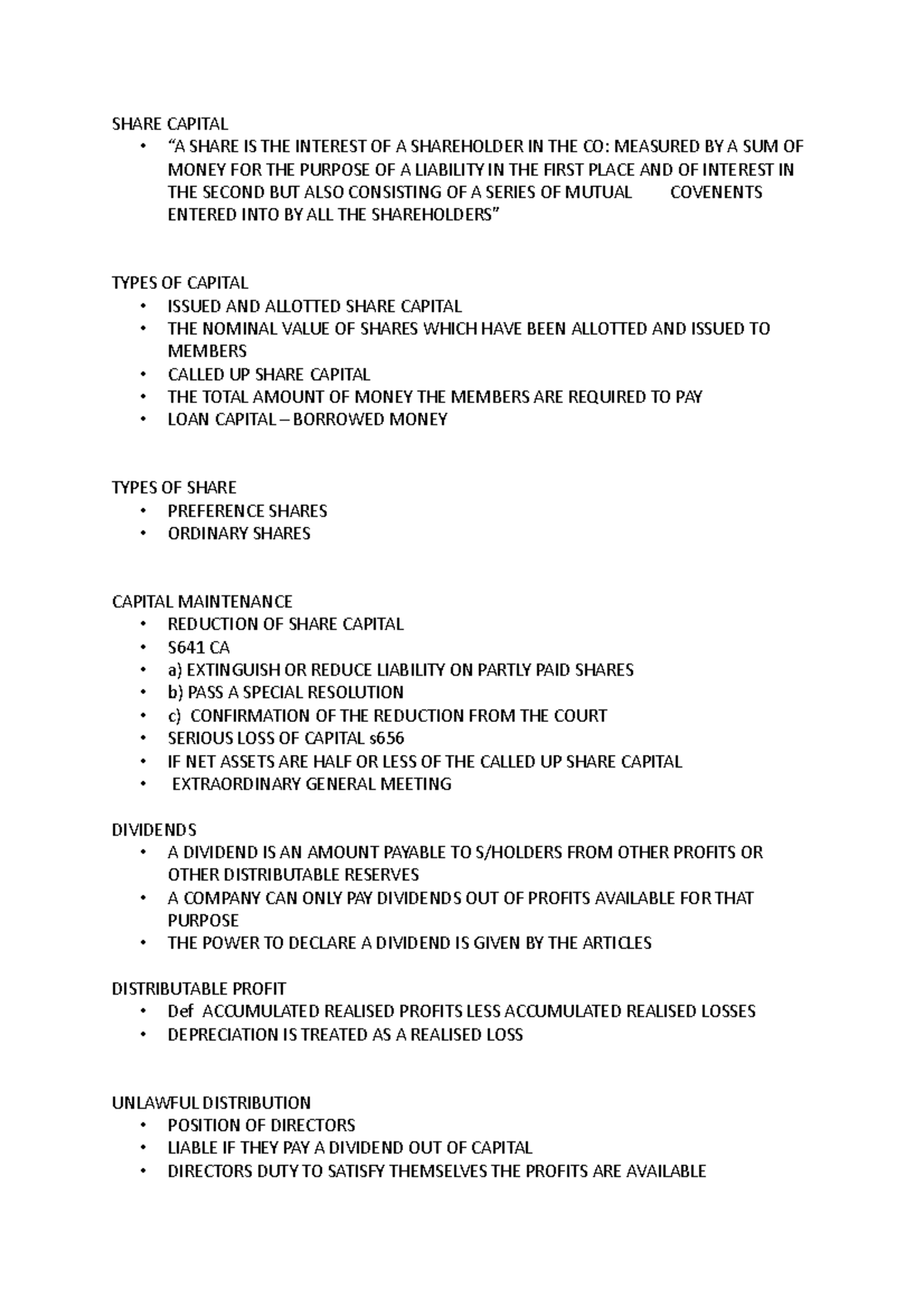 Share Capital - Lecture notes 4 - SHARE CAPITAL • “A SHARE IS THE ...