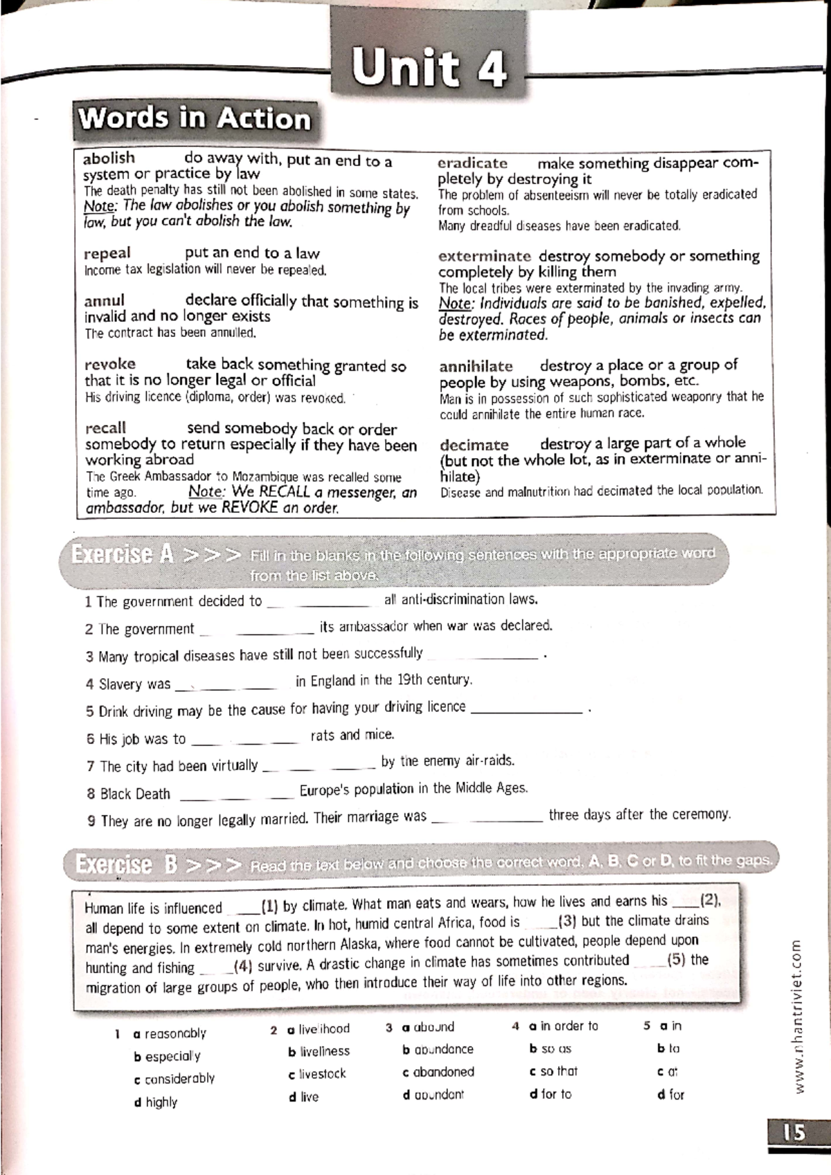 No.4 Daily Advanced Vocab (Unit 4) - Unit 4 Words in Action abolish do away with, put an end to ...