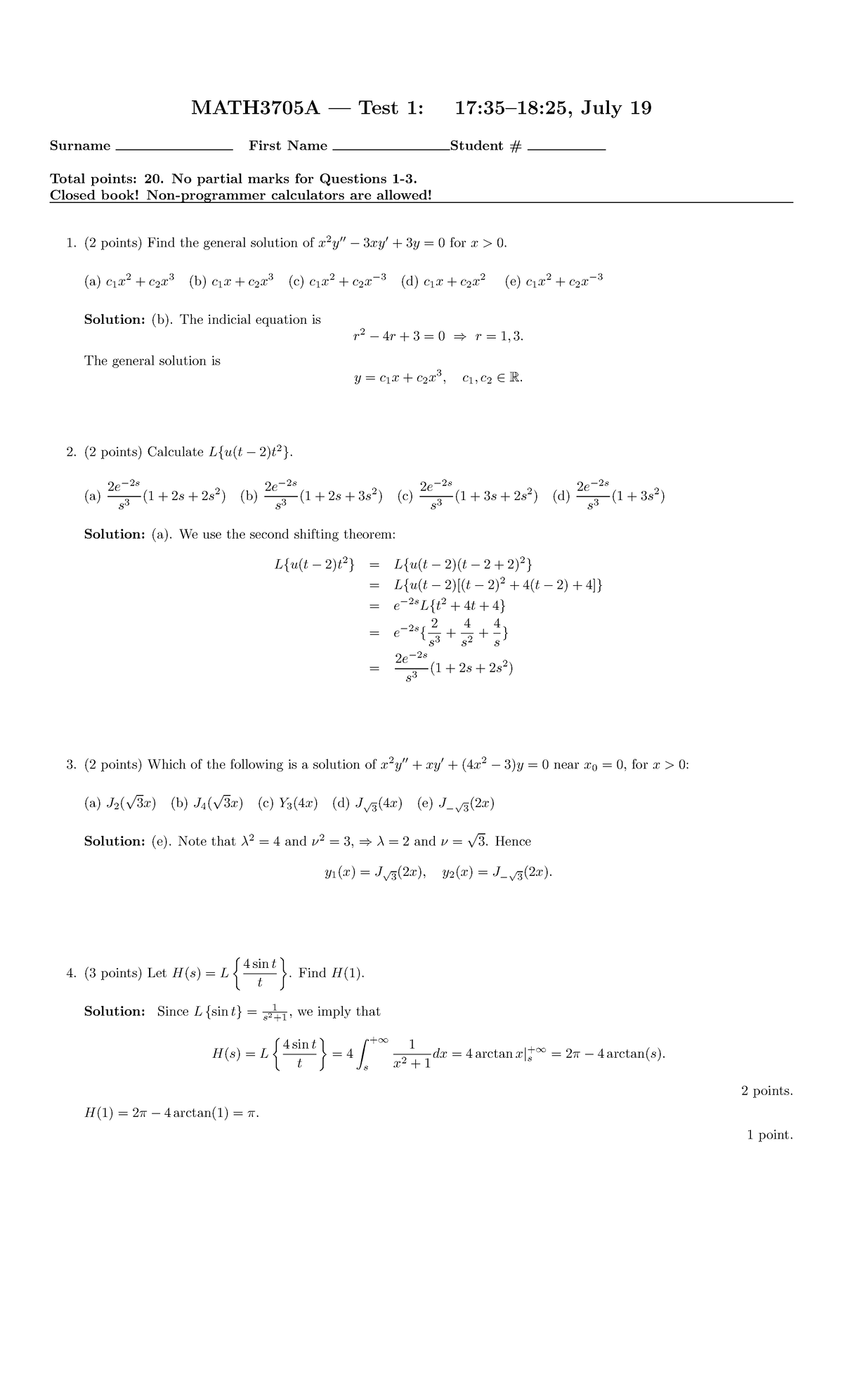 Test 1 MATH 3705 - MATH3705A — Test 1: 17:35–18:25, July 19 Surname ...
