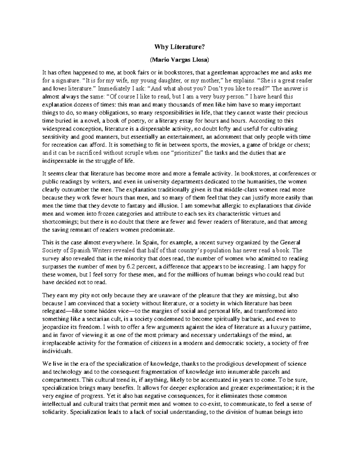 Why Literatureby Mario Vargas Llosa-converted - Why Literature? (Mario ...