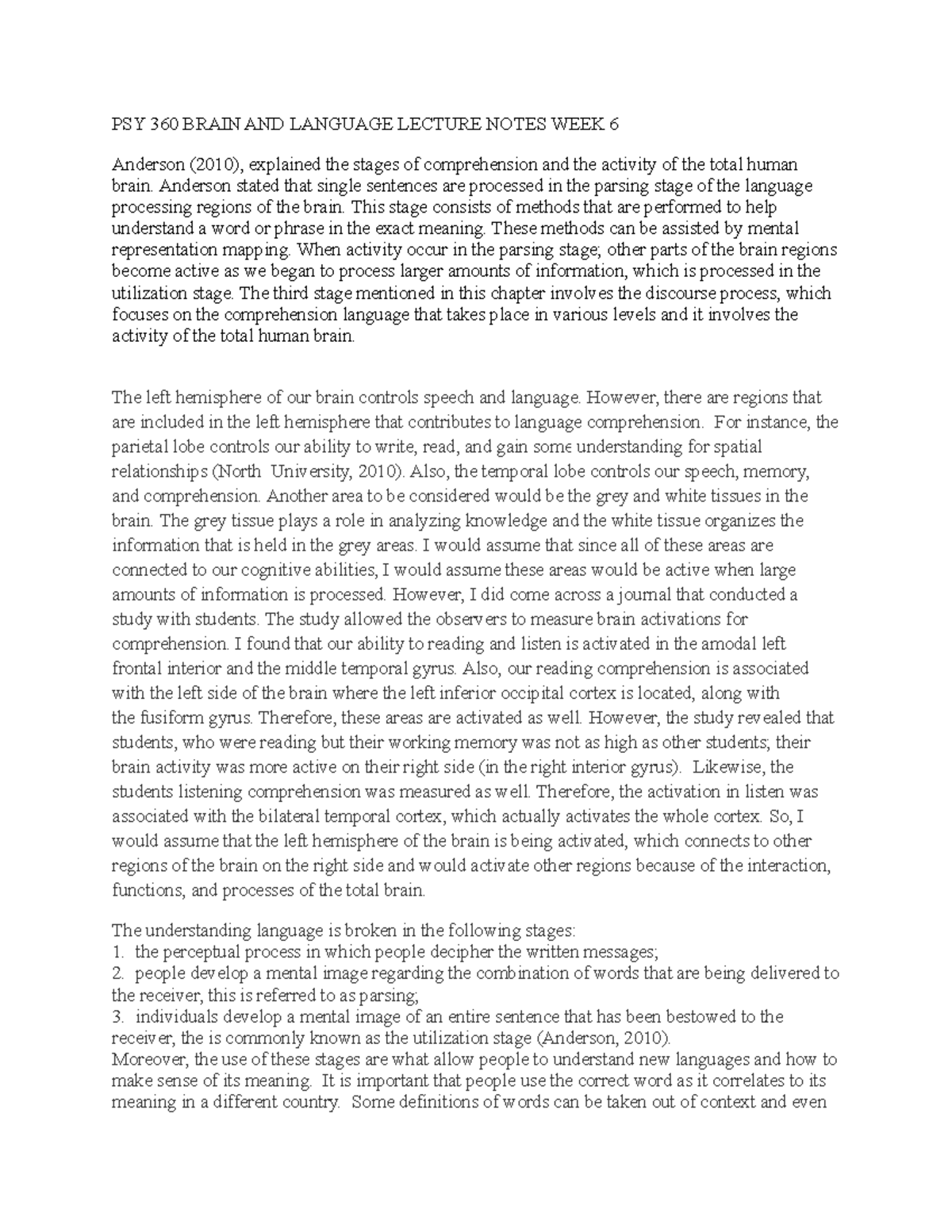 Psy 360 Brain And Language Lecture Notes Week 6 Psy 360 Brain And Language Lecture Notes Week