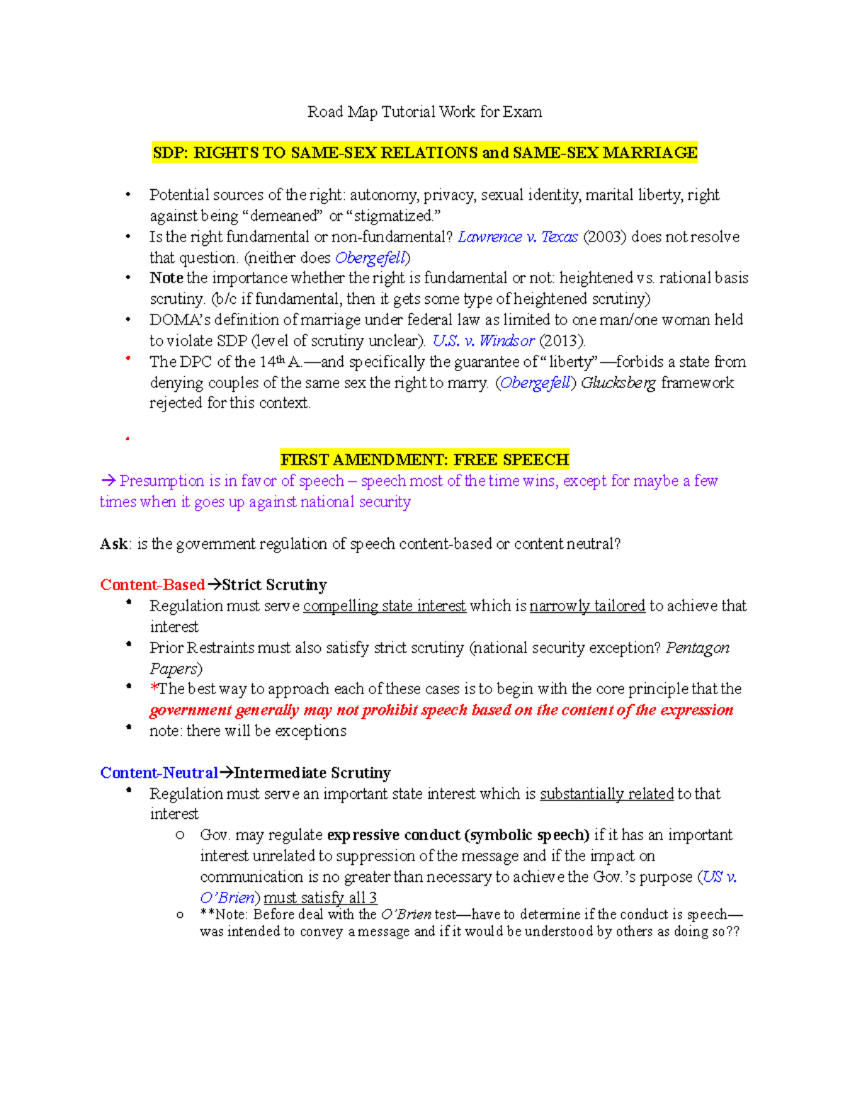 First Amendment- Exceptions TO FREE Speech - Road Map Tutorial Work for ...