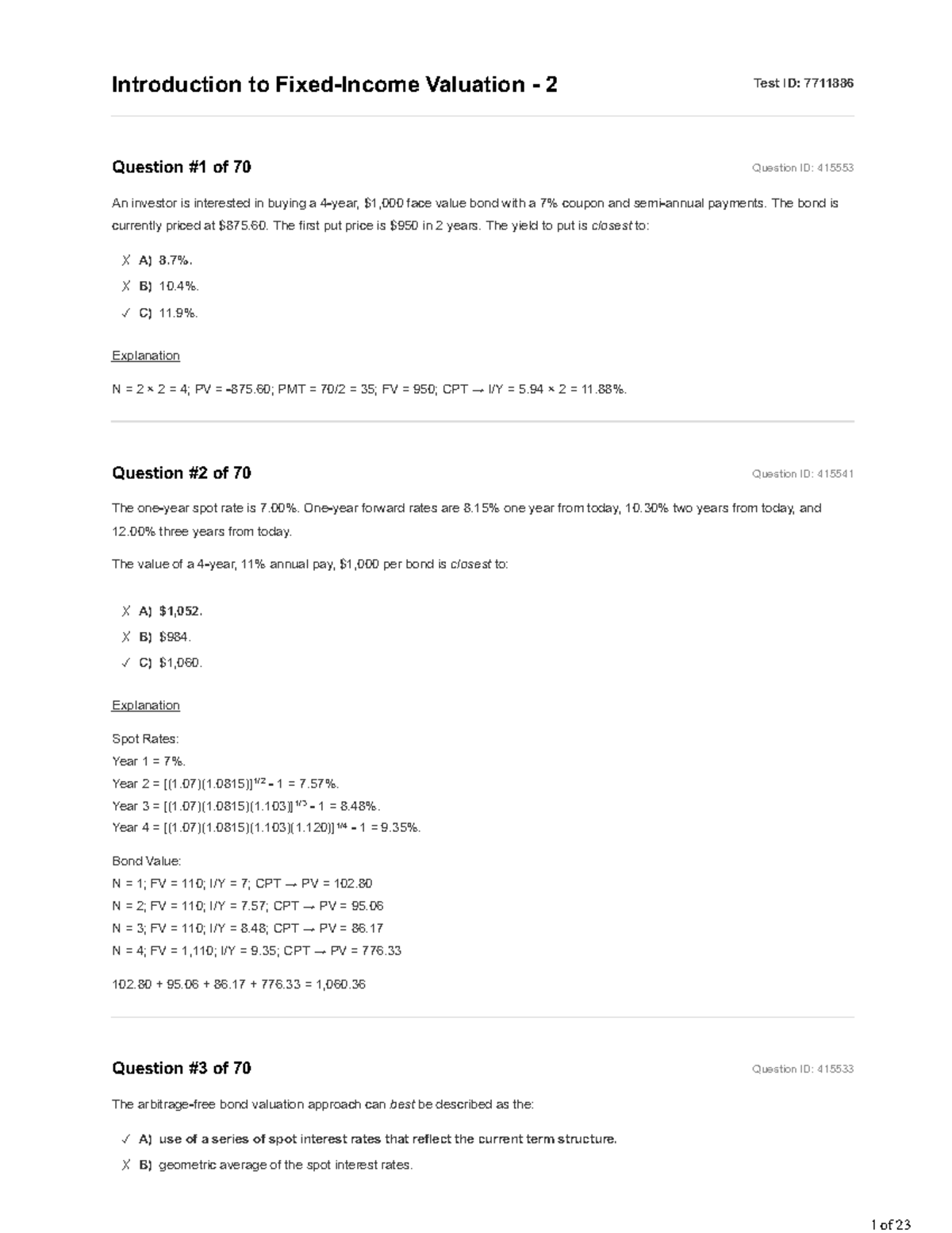 Introduction to Fixed-Income Valuation - The bond is currently priced at $875. The first put ...