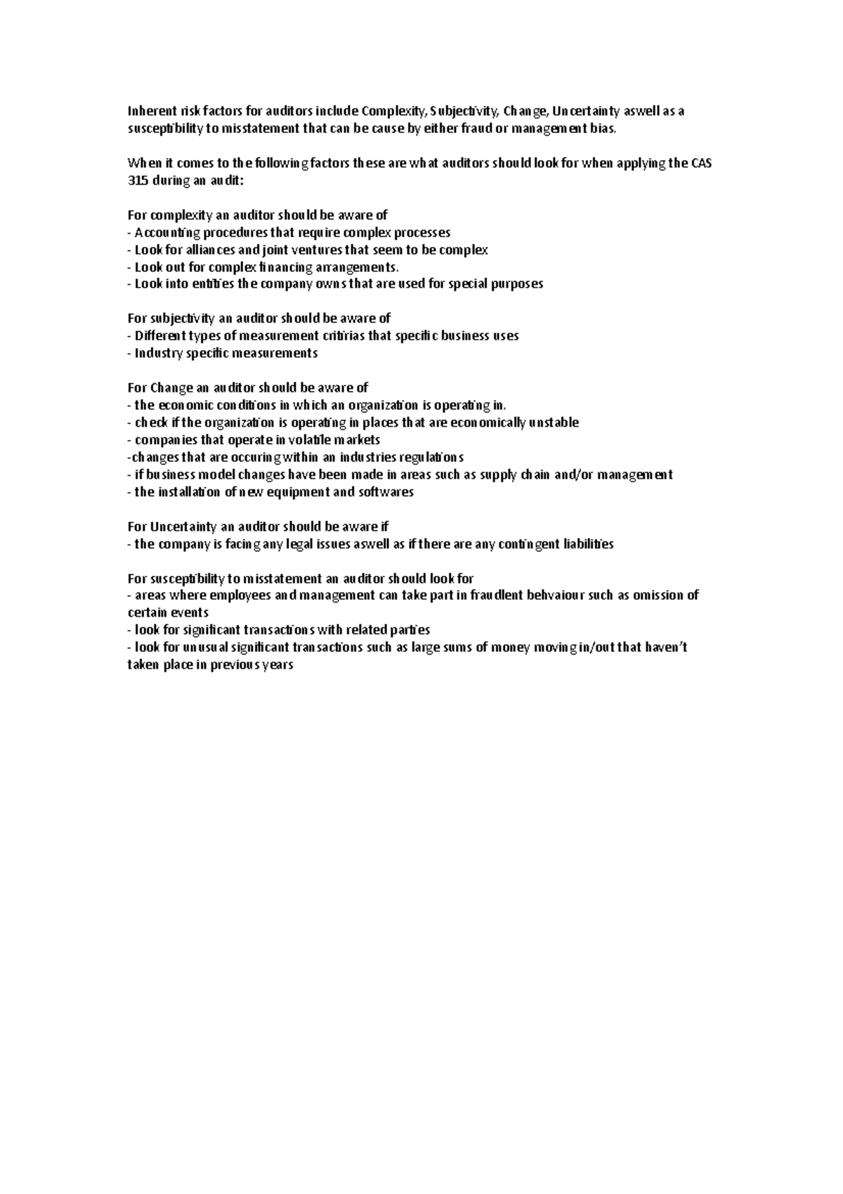 Inherent risk factors for auditors include Complex - When it comes to ...