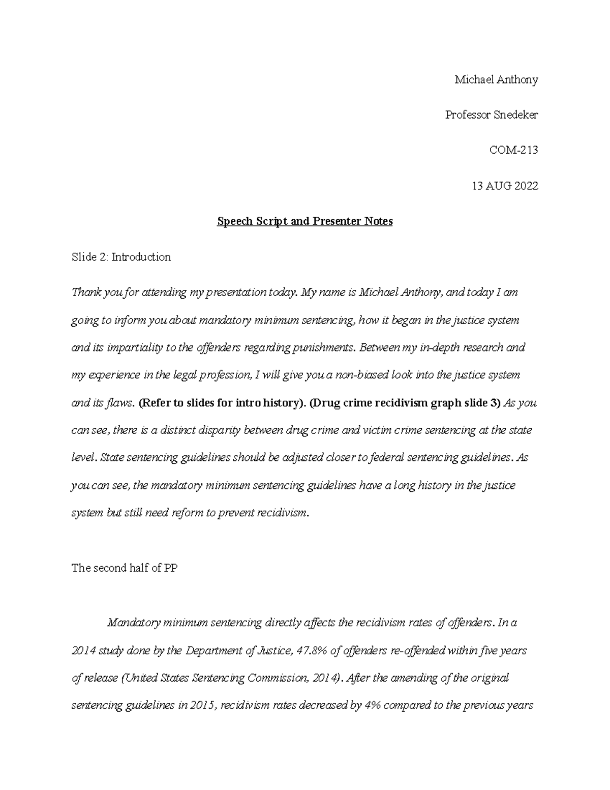 Speech script and presenter notes final persuasive - Michael Anthony ...