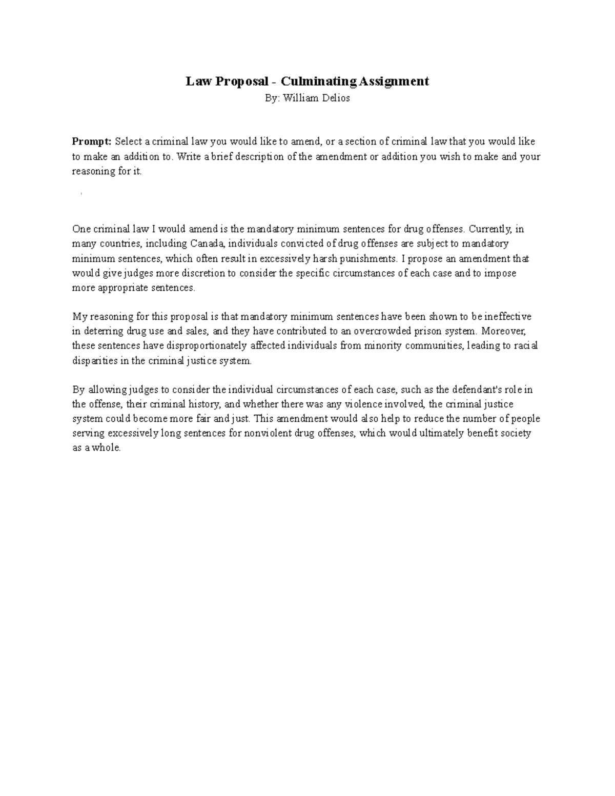 Law Proposal - nieheqifjdi3e - Law Proposal - Culminating Assignment By ...