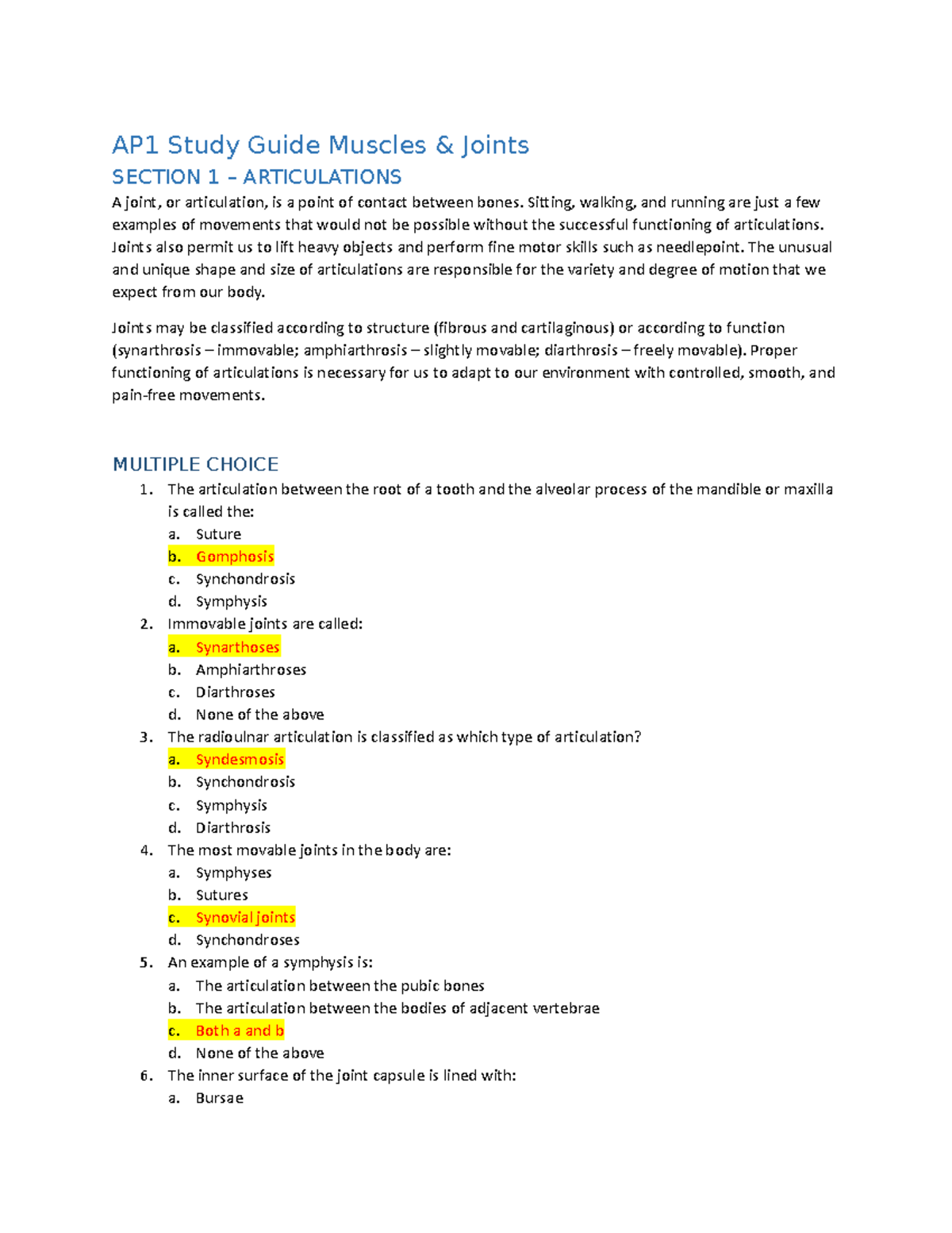 UTF-8''Study%20Guides%20Muscles - AP1 Study Guide Muscles & Joints ...