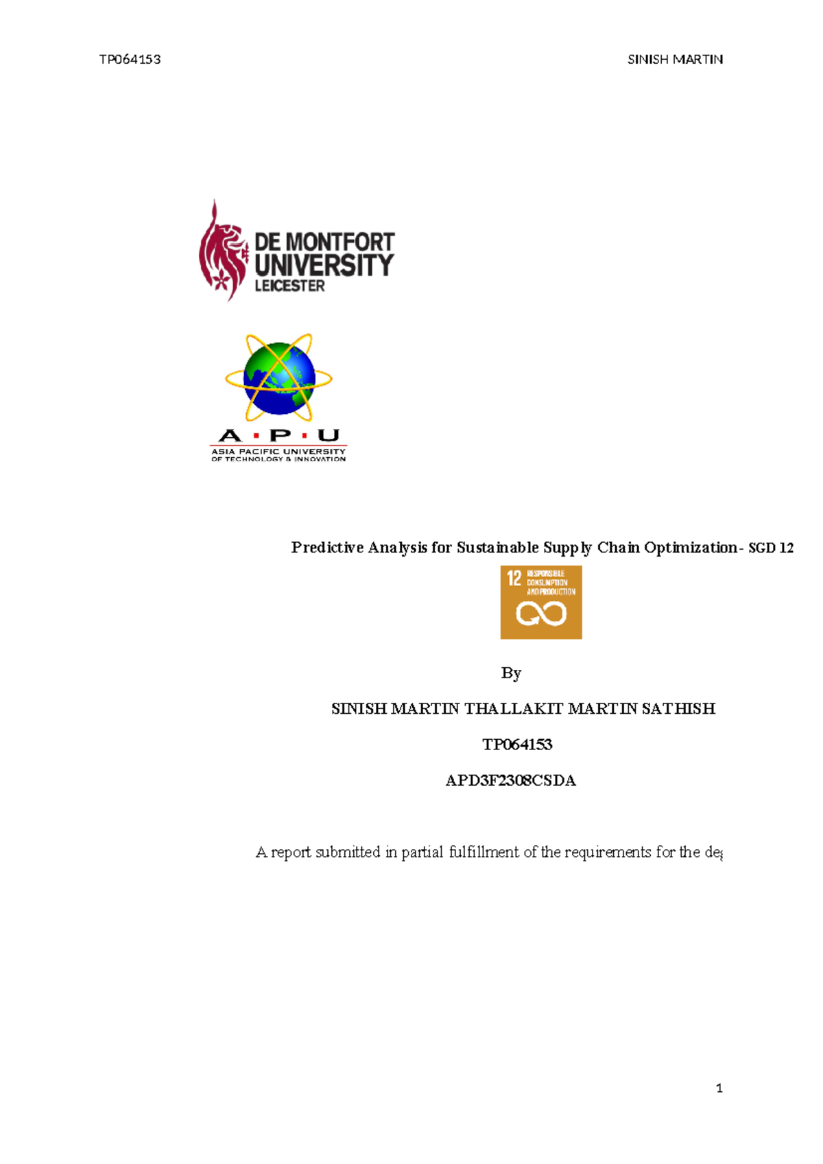 Final Year Project - By SINISH MARTIN THALLAKIT MARTIN SATHISH TP ...