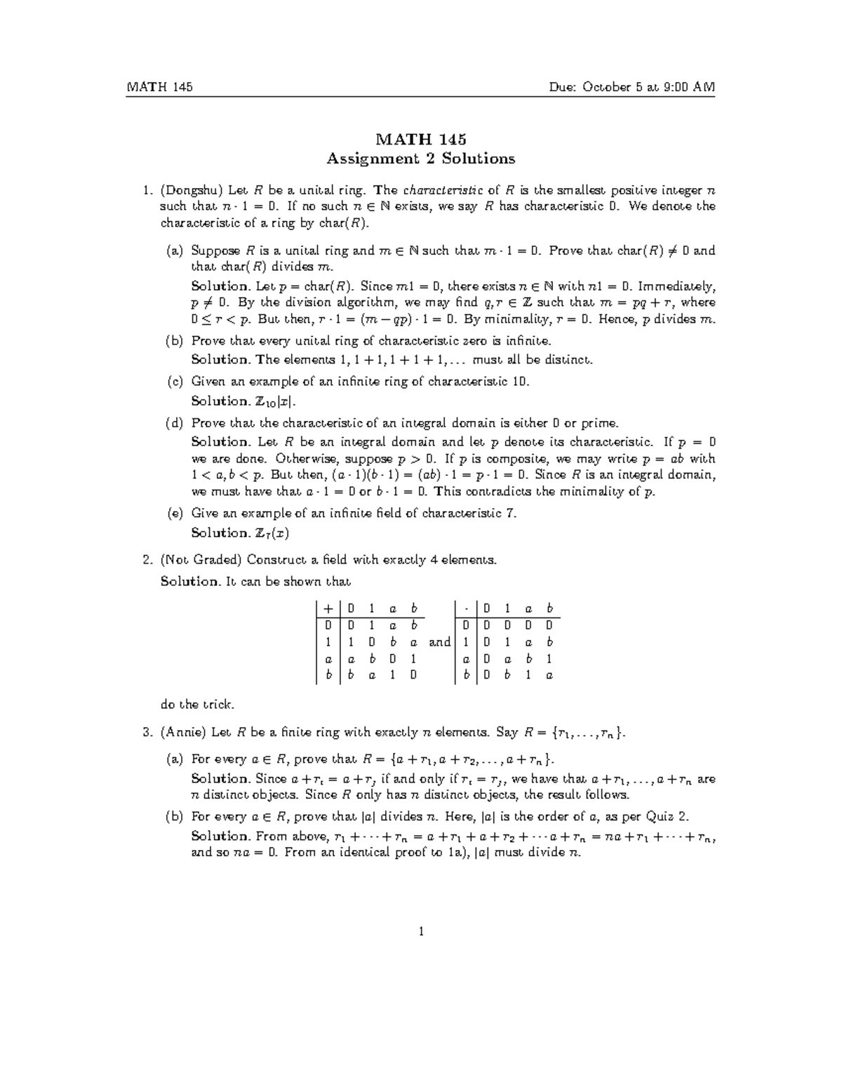 145S2 - Second assignment of first year Algebra (advanced) - MATH 145 ...