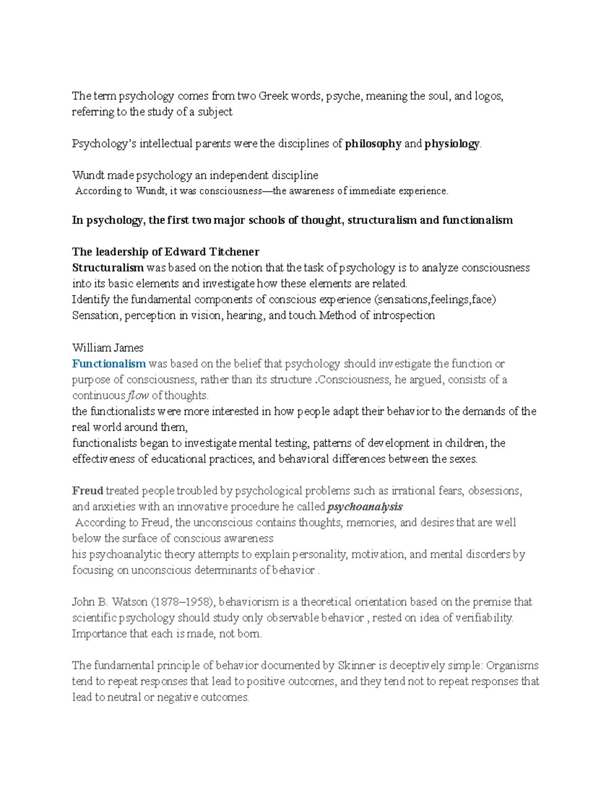 Psych Chp - Notes - The term psychology comes from two Greek words ...