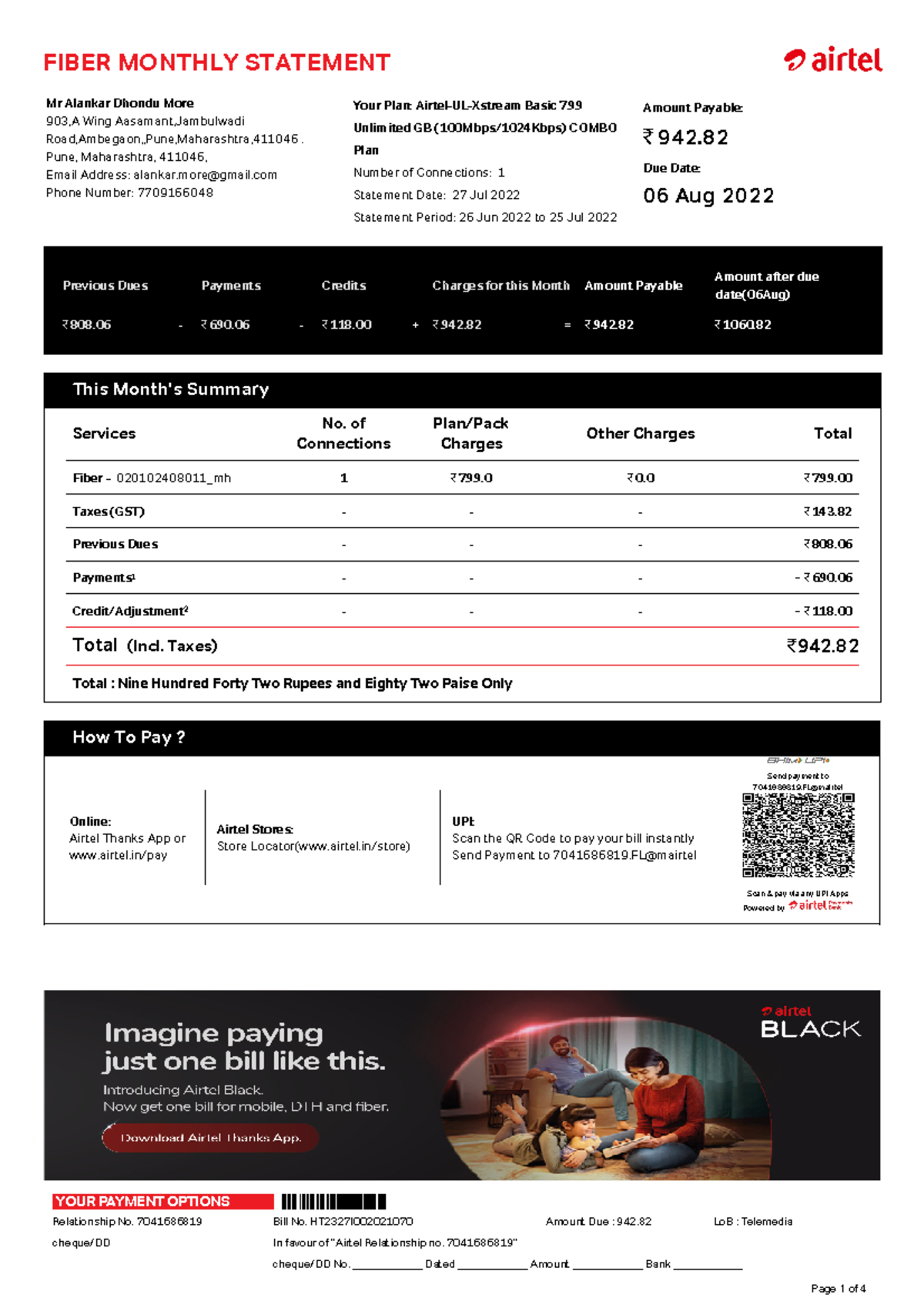 DSL Bill 02010 2408011 mh HT2327I002021070 - FIBER MONTHLY STATEMENT Mr ...