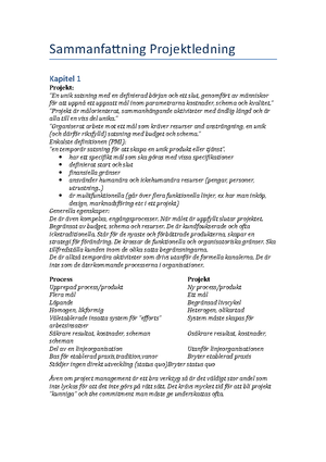 Anteckningar Projektledning - Projektledning Del 1: Projekt som ...