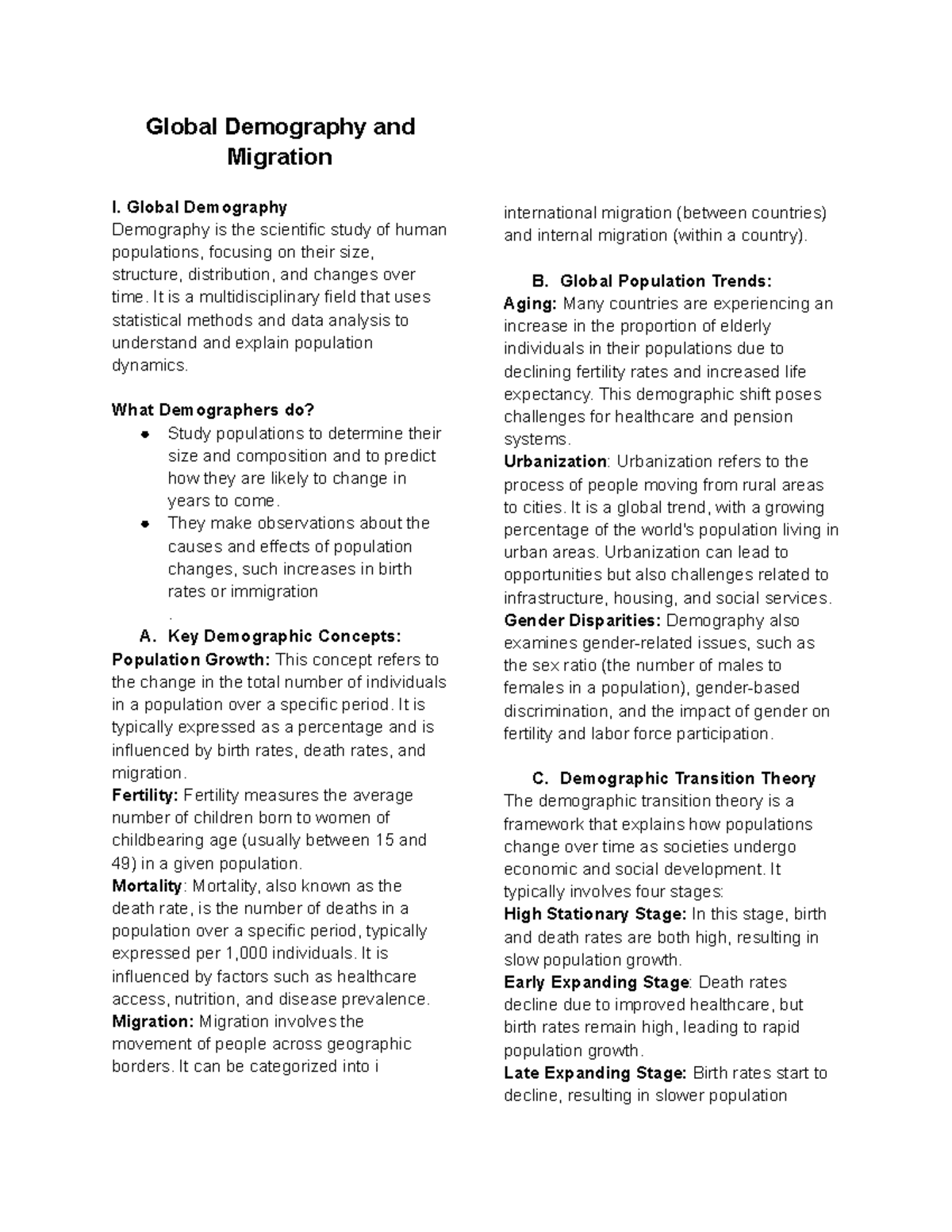 Global Demography and Migration - Global Demography Demography is the ...